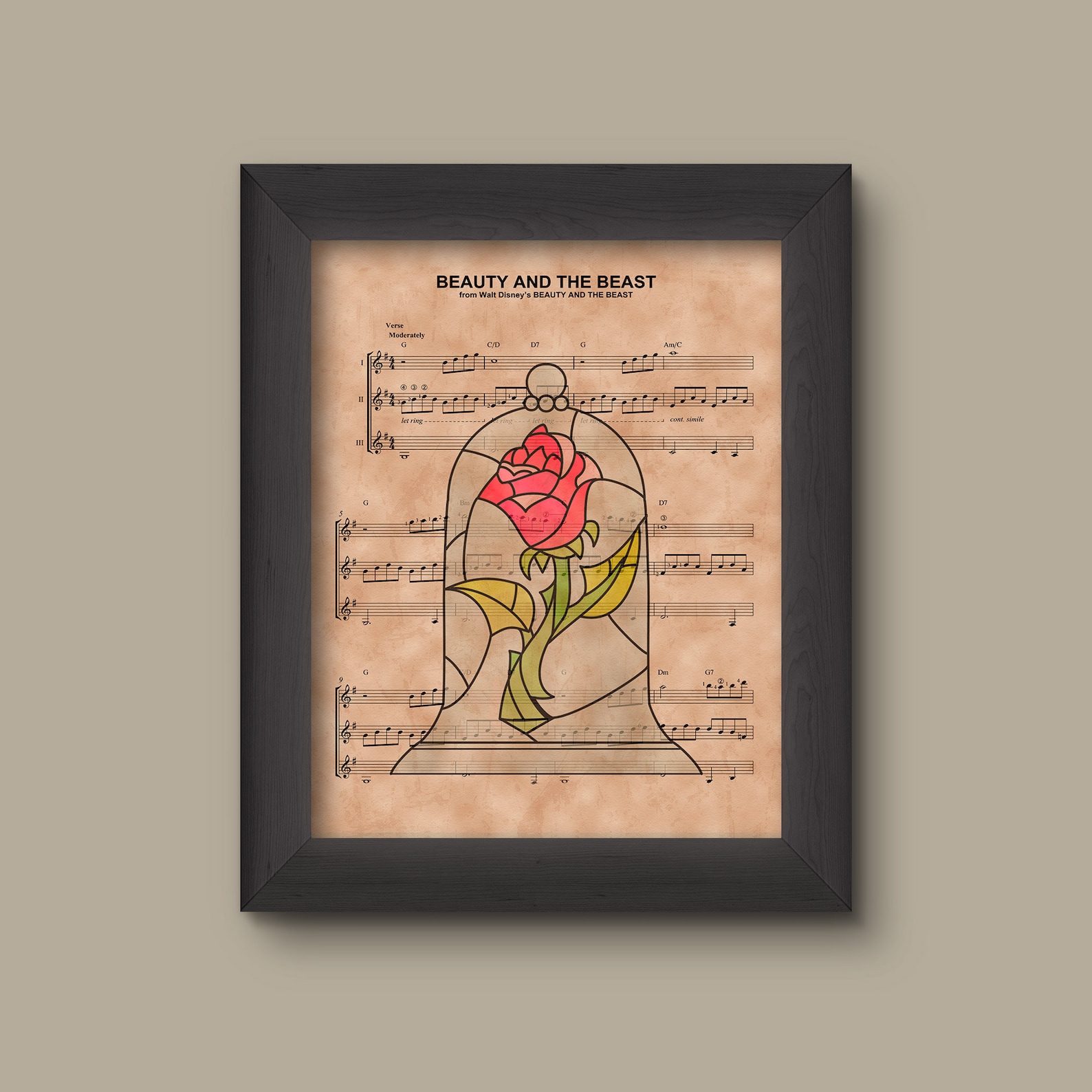 Beauty and the Beast Rose Sheet Music Art Print Wedding Gift | Etsy