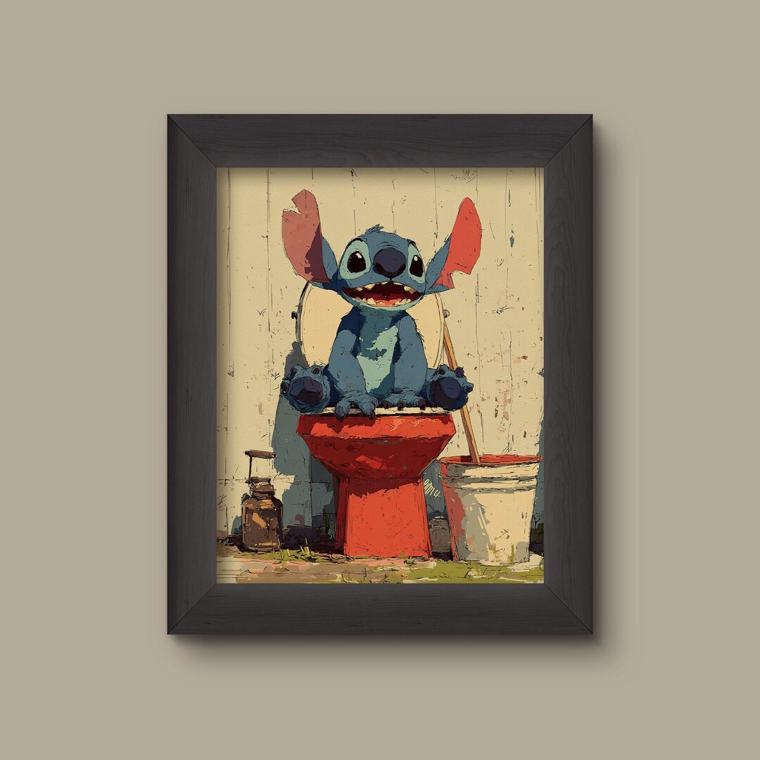 Disney Funny Stitch Bathroom Print – Rustic Red Toilet Art - Bathroom ...