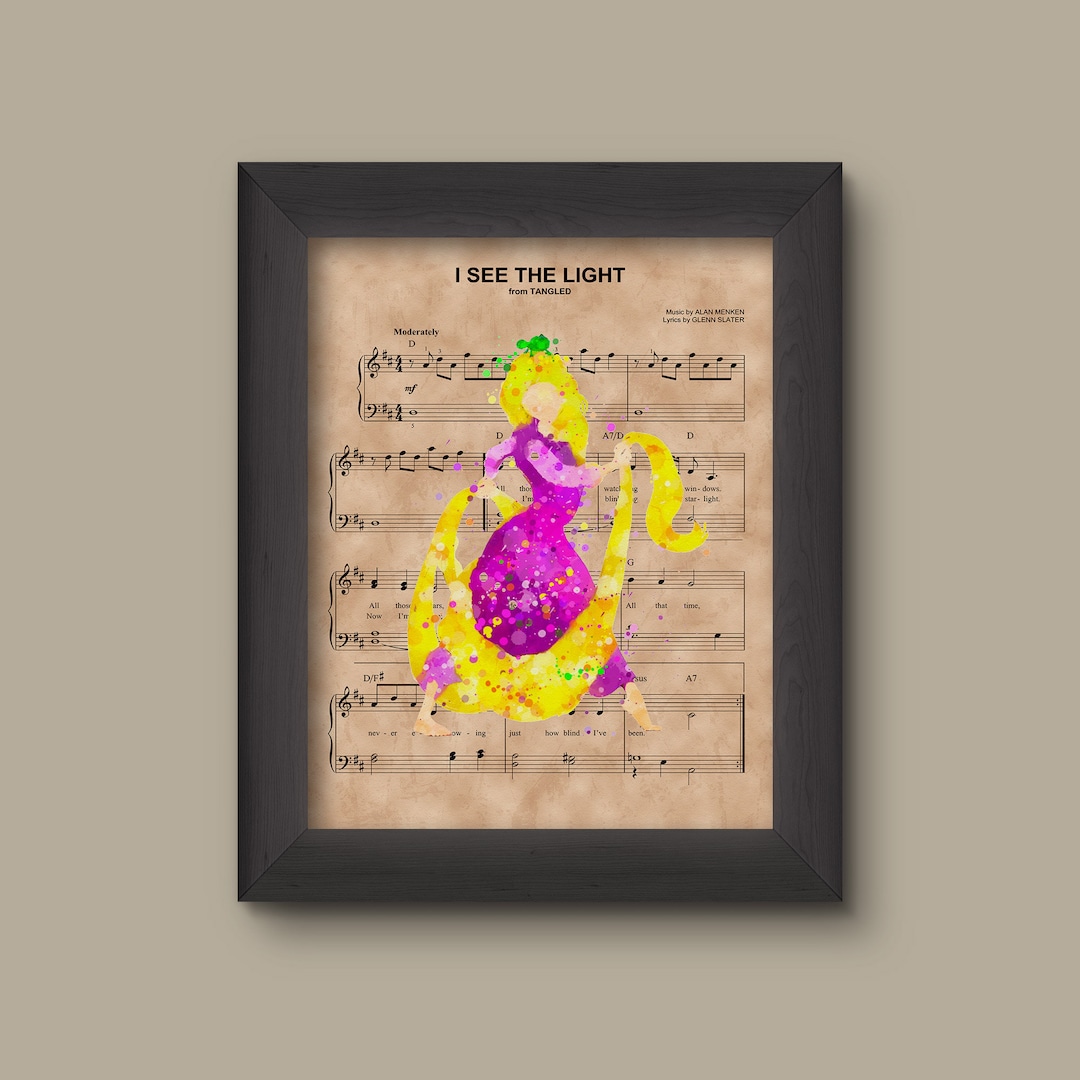 Tangled, Rapunzel & Pascal, Watercolor, I See the Light Sheet Music Art ...