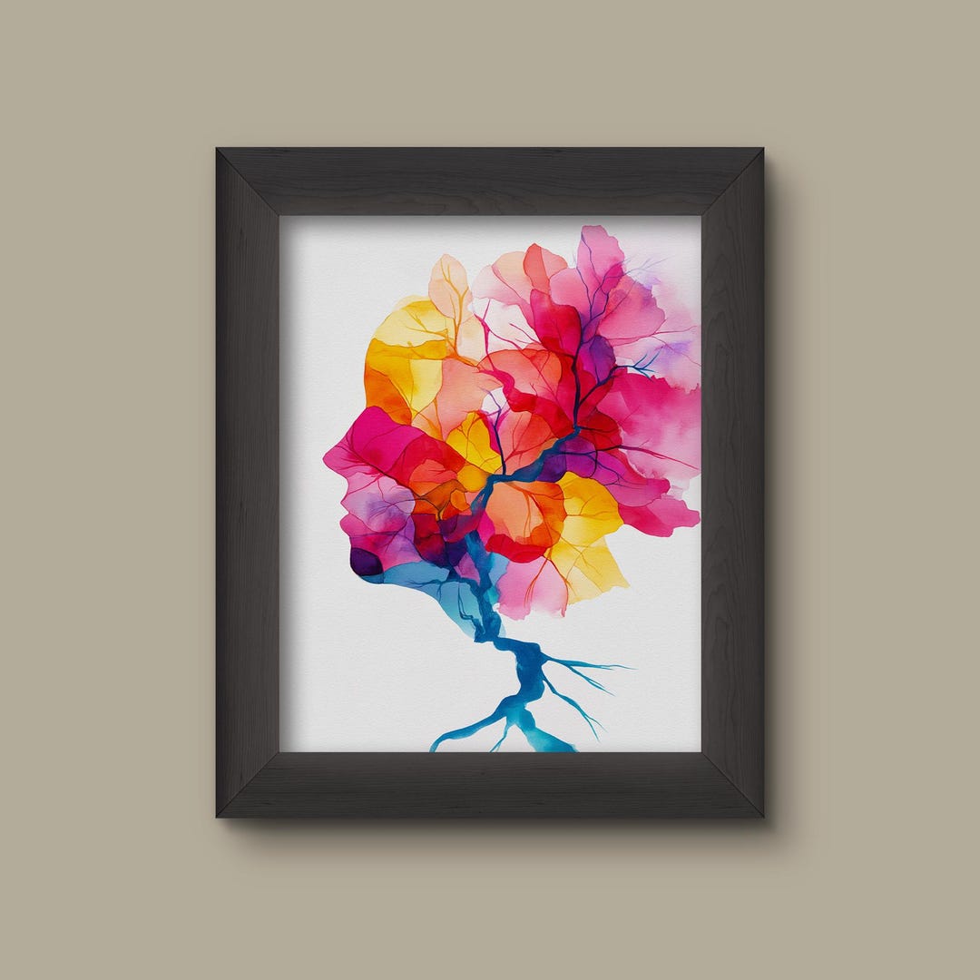 Colorful Abstract Brain Art Print | Watercolor Anatomy Wall Decor ...
