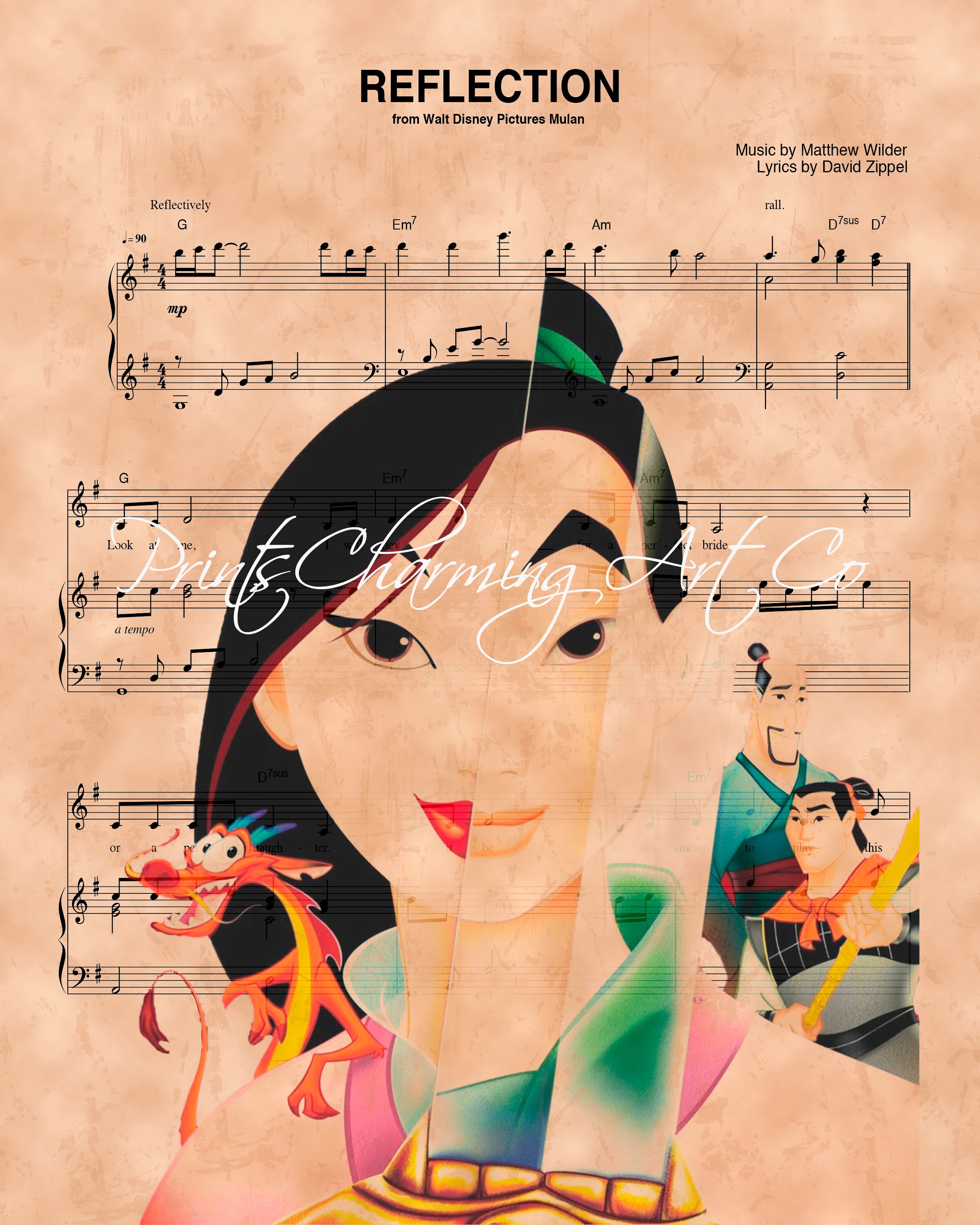 Mulan Reflection Sheet Music Art Print - Etsy