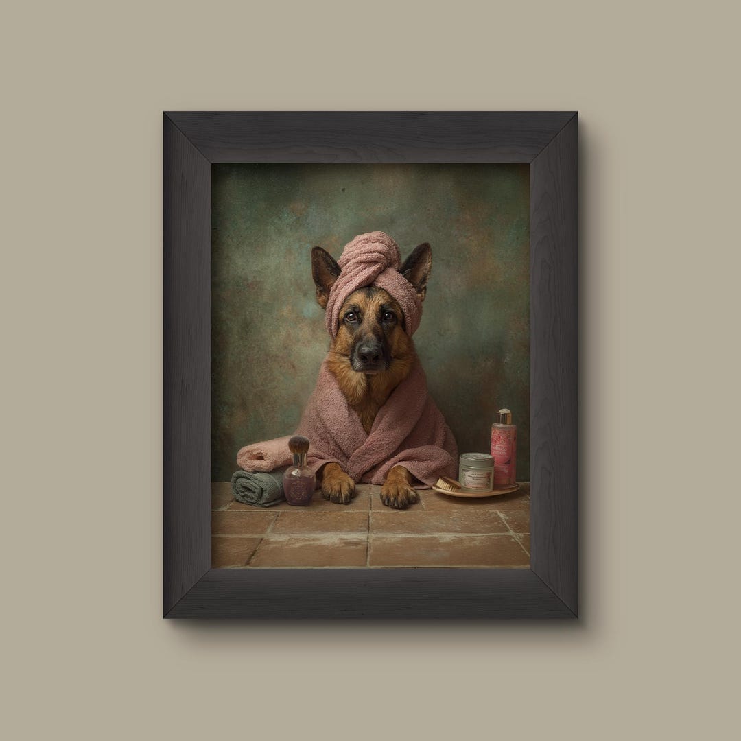 Spa Day German Shepherd Art Print | Funny Dog Wall Art | Self-care ...