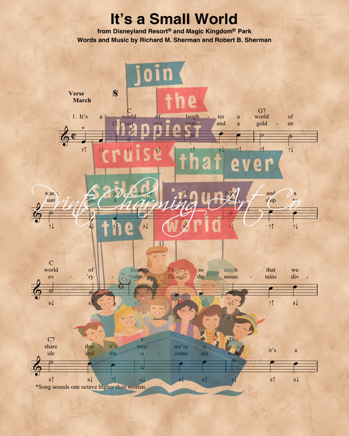 Disney It's A Small World Sheet Music Art Print, Disney Gift, Disney ...