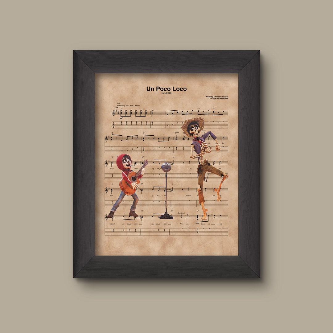Coco, Miguel and Hector, Un Poco Loco Sheet Music Art Print Disney ...