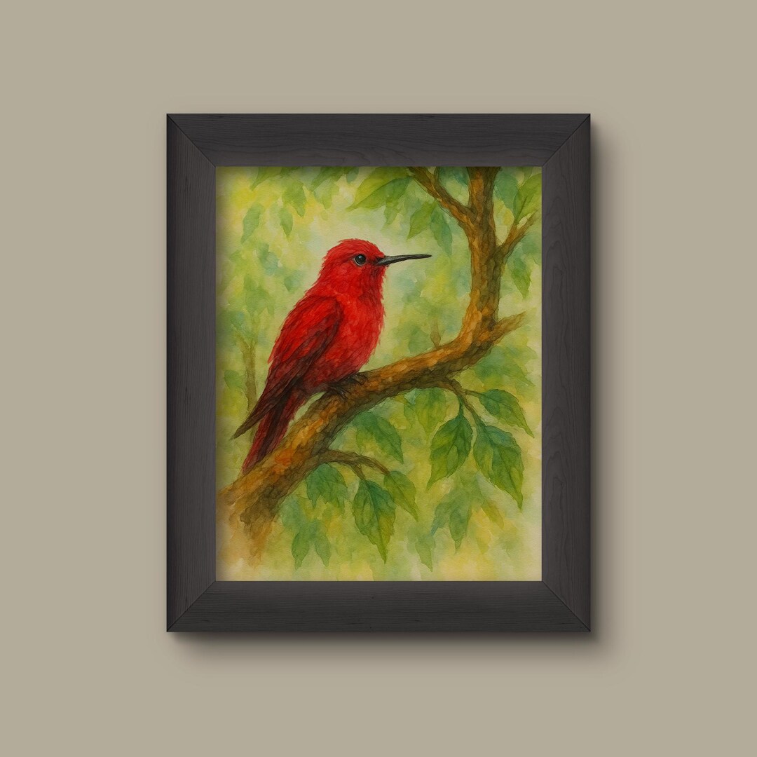 Red Hummingbird Watercolor Art Print – Bold Nature Wall Decor - Etsy