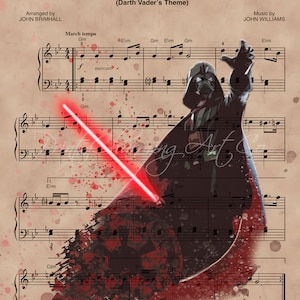 Disney Star Wars Theme Sheet Music Art Print, Darth Vader Lightsaber ...