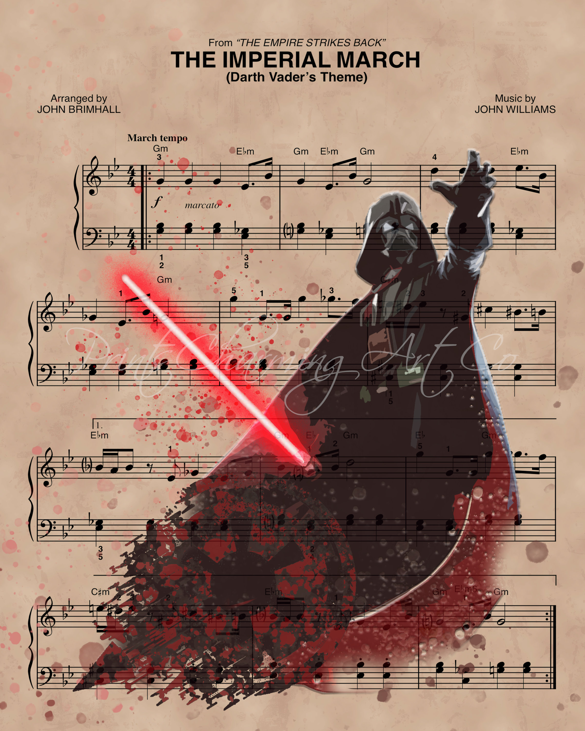 Disney Star Wars Theme Sheet Music Art Print, Darth Vader Lightsaber ...