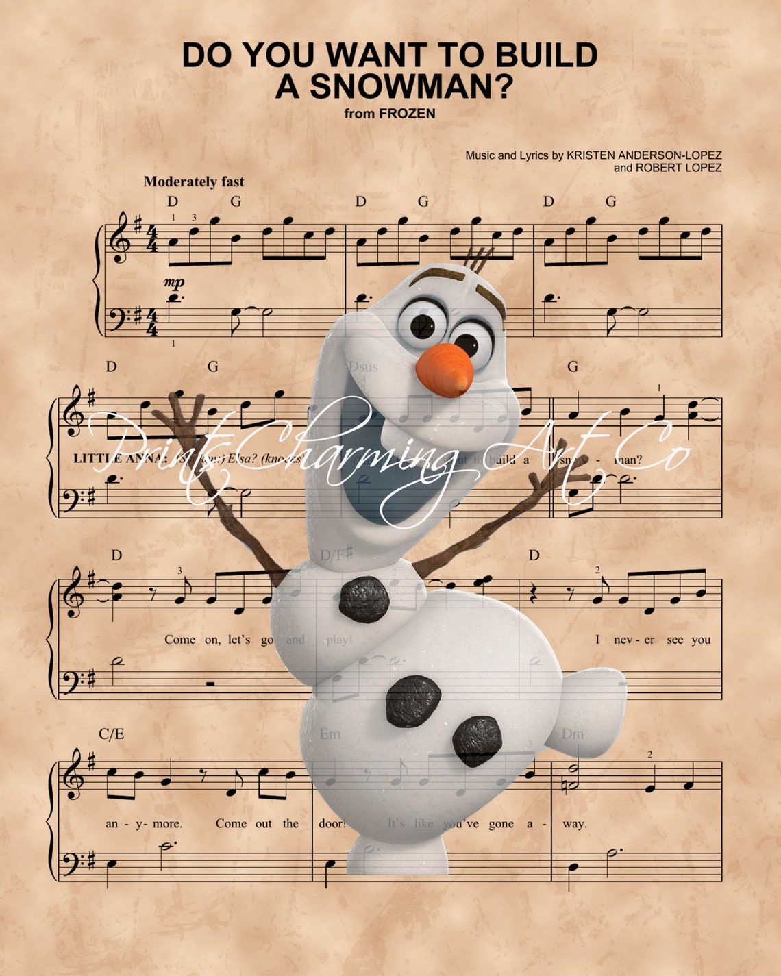 Disney Frozen, Olaf Do You Want to Build A Snowman Sheet Music Art ...