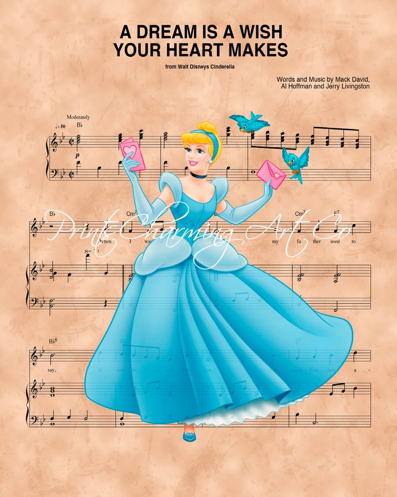 Cinderella A Dream is A Wish Your Heart Makes Sheet Music Art - Etsy
