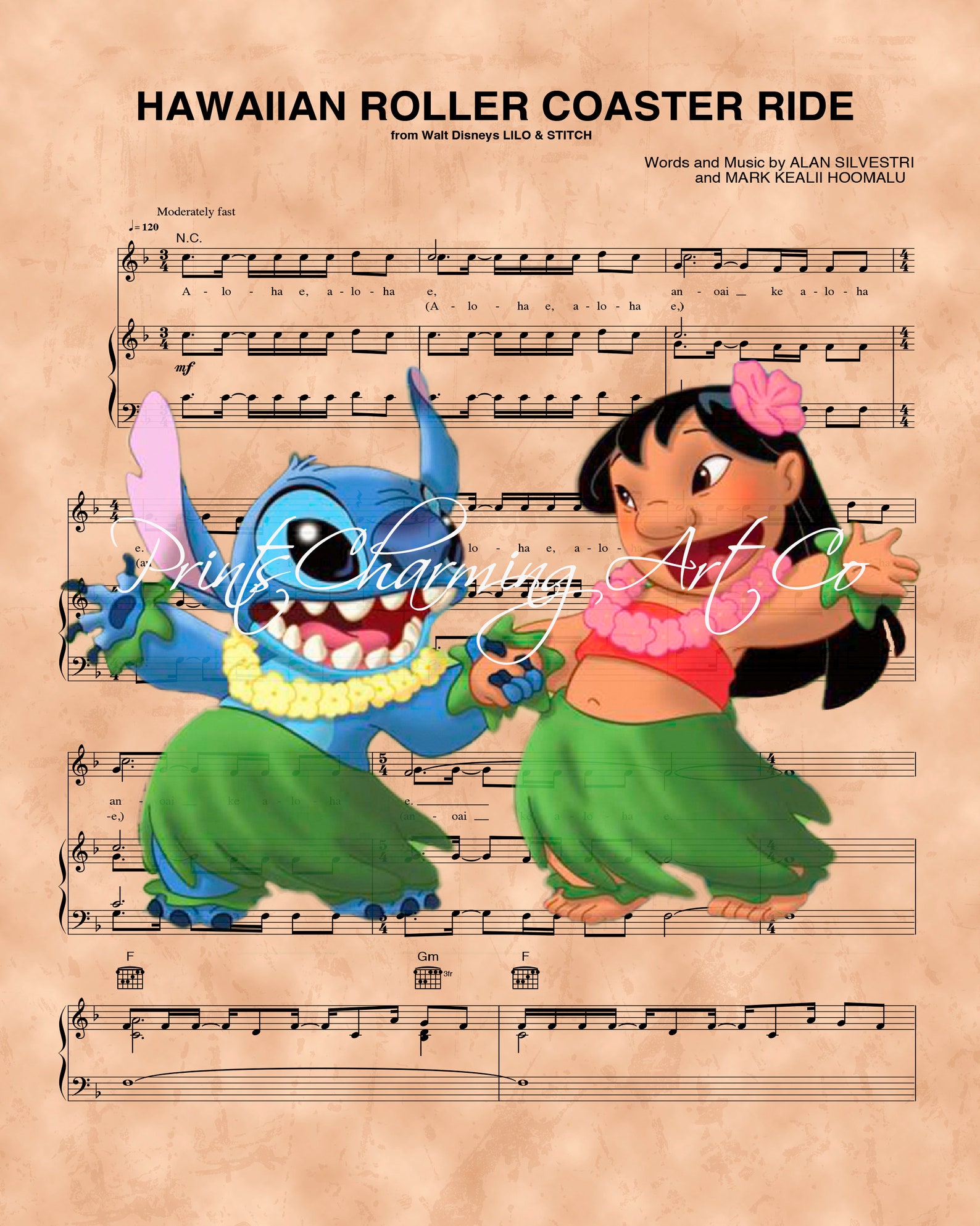 Lilo and Stitch Hawaiian Roller Coaster Ride Sheet Music Art Print - Etsy