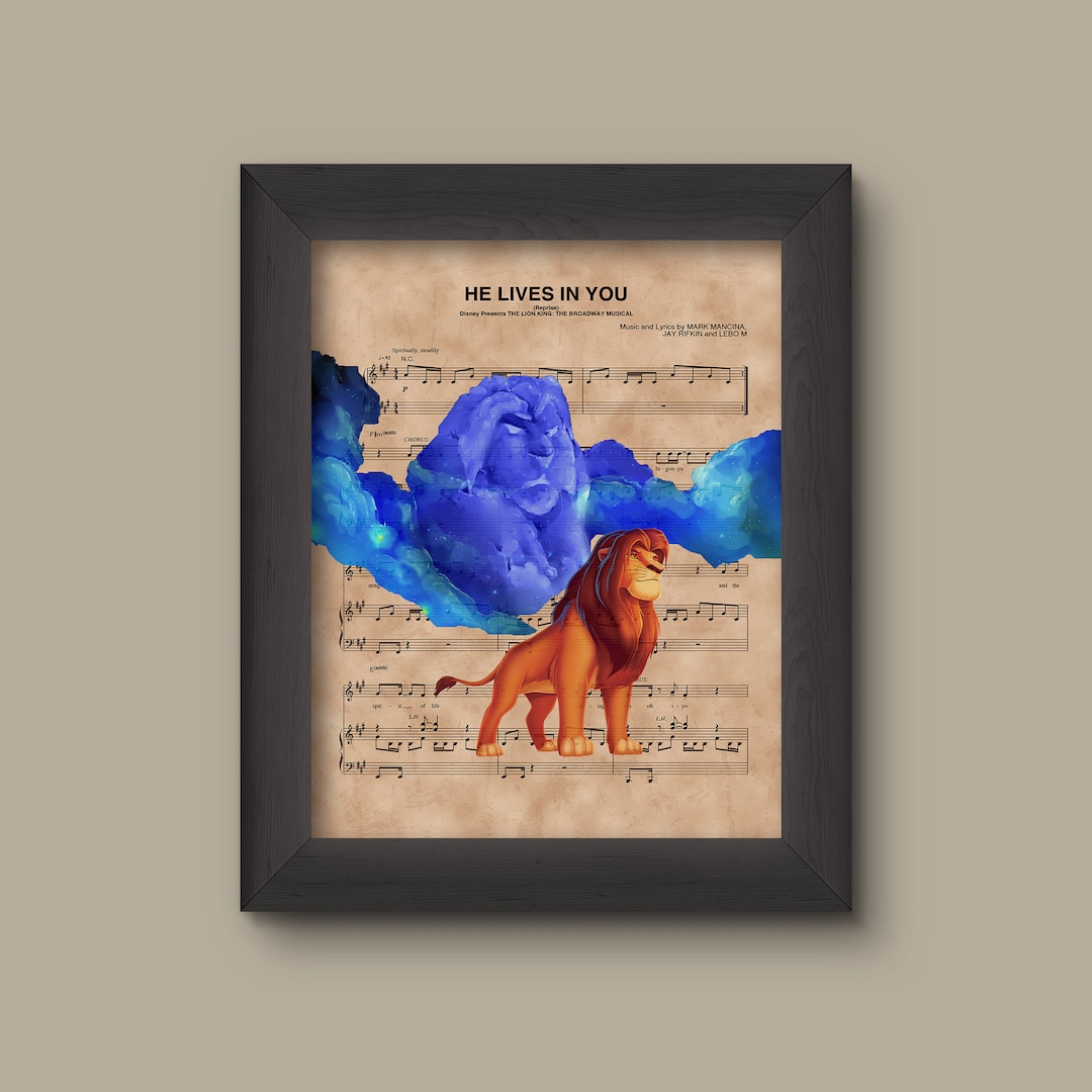 Lion King Mufasa Cloud & Simba, He Lives in You Sheet Music Art Print ...