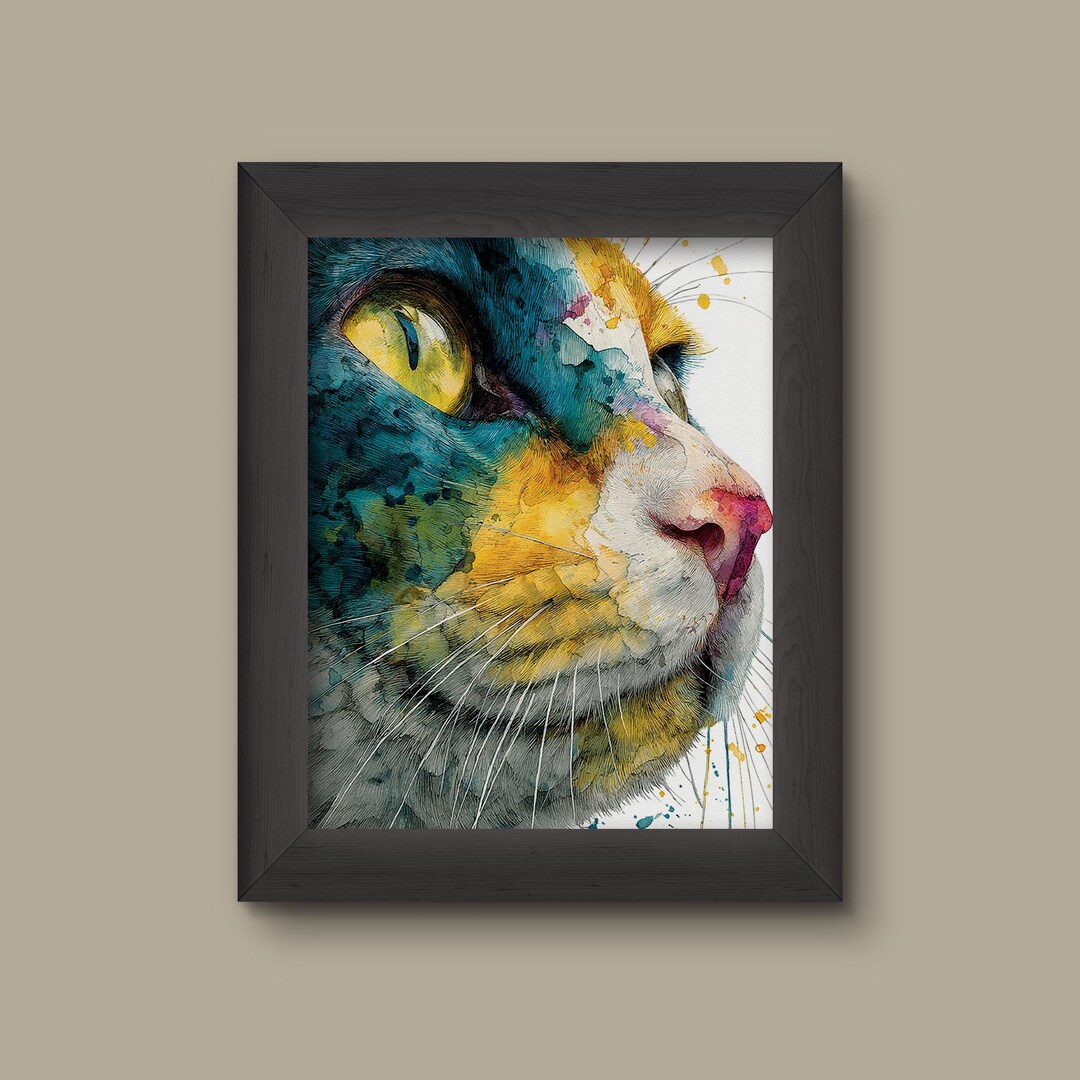 Colorful Cat Close-up Watercolor Print | Abstract Feline Nose & Eye Art ...