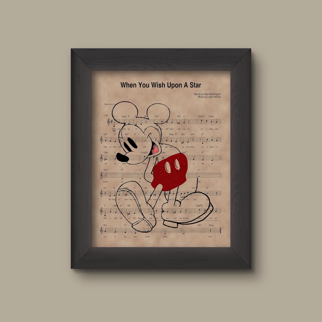 Mickey Mouse Print, When You Wish Upon A Star Sheet Music Wall Art ...