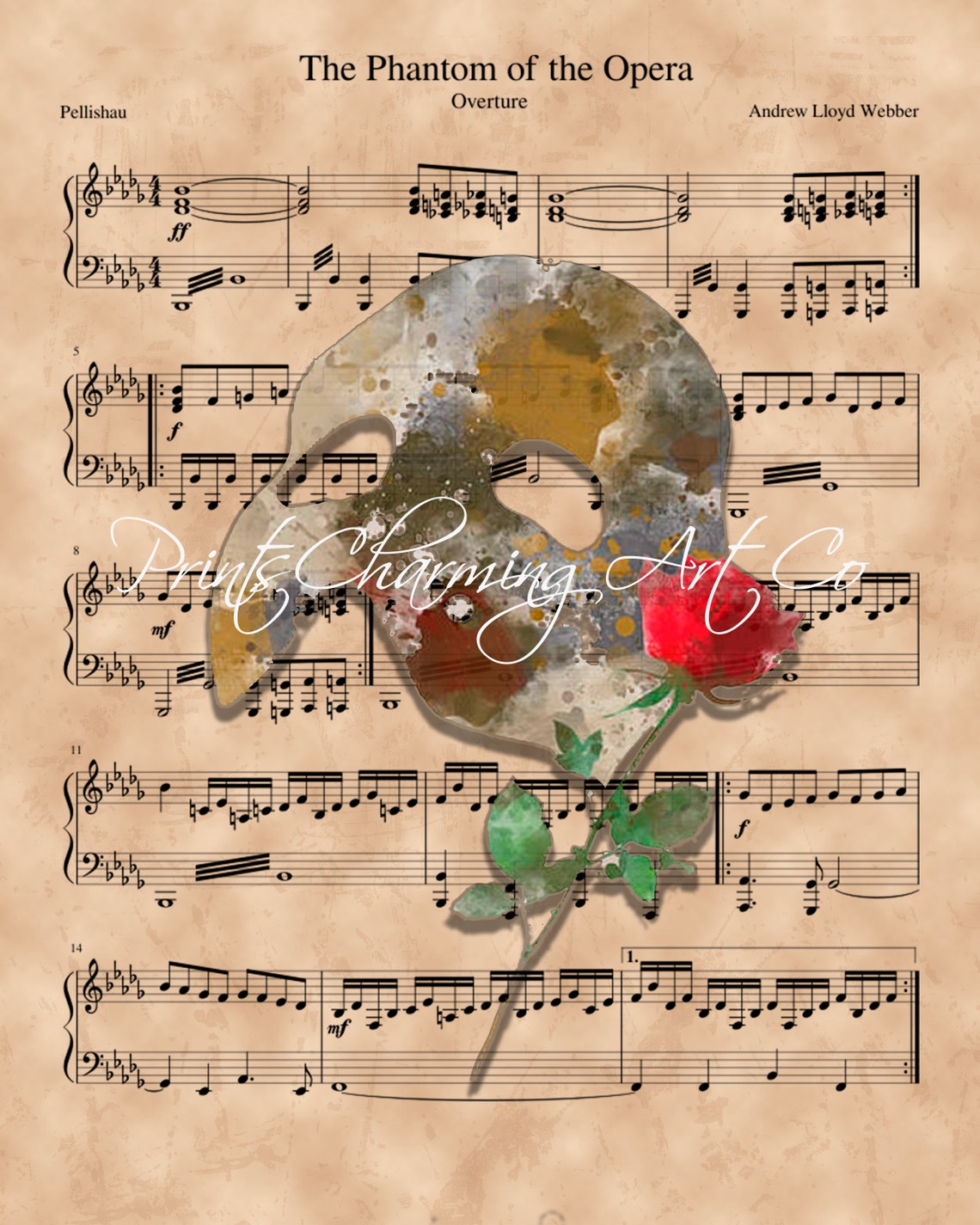 Phantom of the Opera Sheet Music Art Print Phantom Gift - Etsy