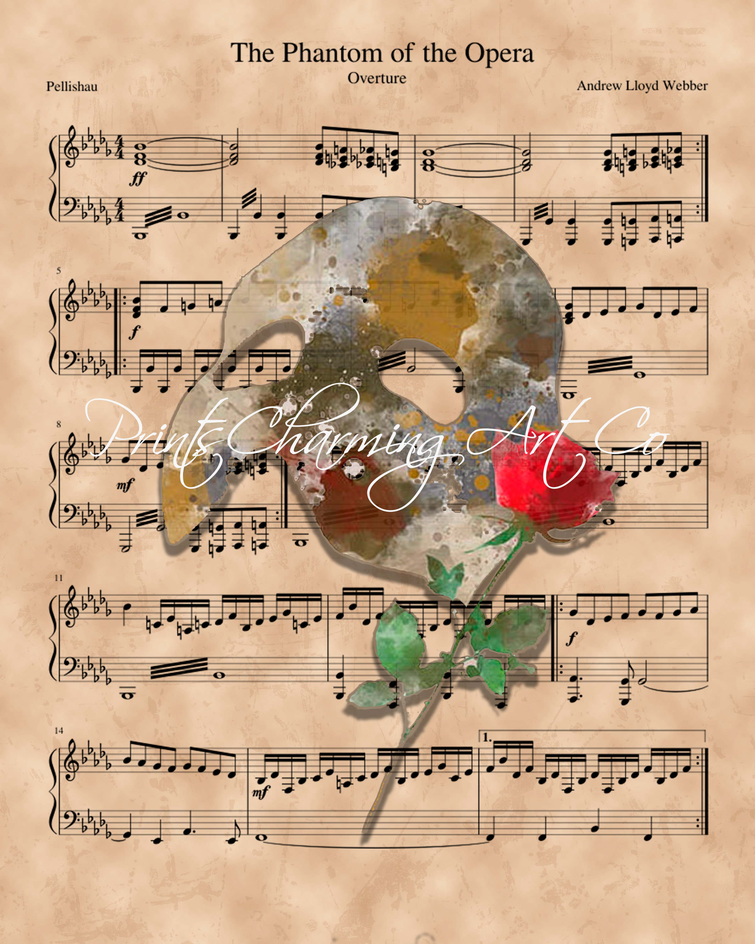 Phantom of the Opera Sheet Music Art Print Phantom Gift - Etsy
