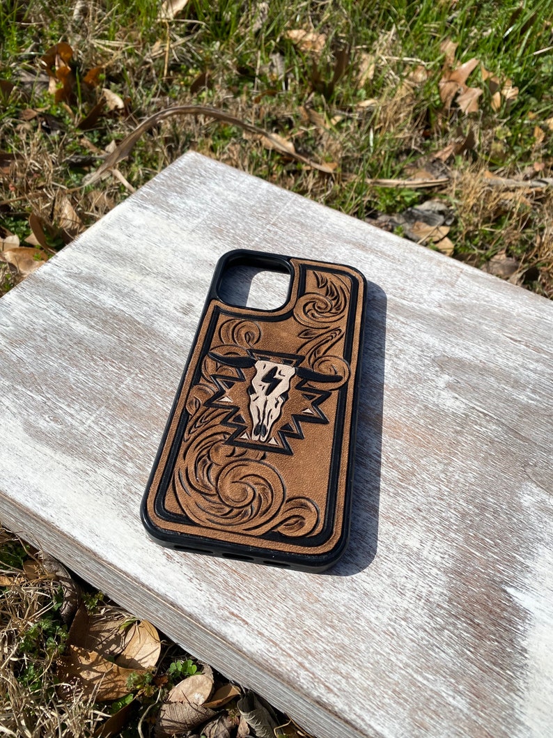 Tooled Leather Phone Case Skull custom Phone Case Mens - Etsy