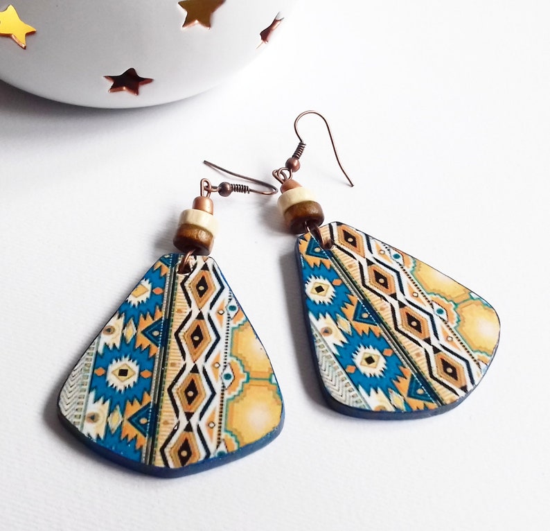 Aztec Earrings Ethnic Earrings Boho Festival Summer Earring Wooden ...