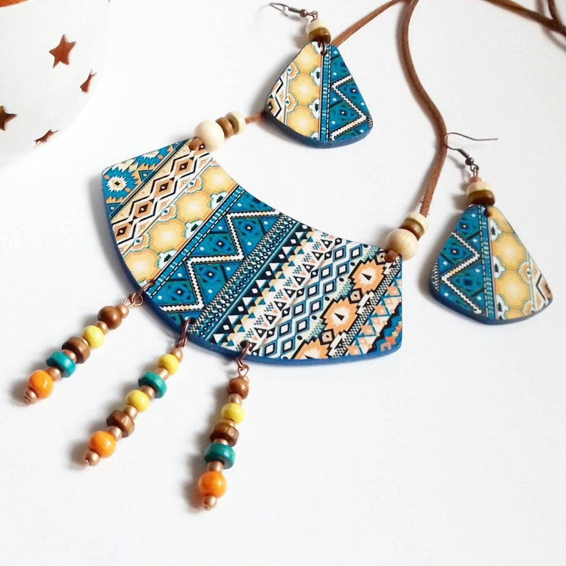 Aztec Earrings Ethnic Earrings Boho Festival Summer Earring Wooden ...