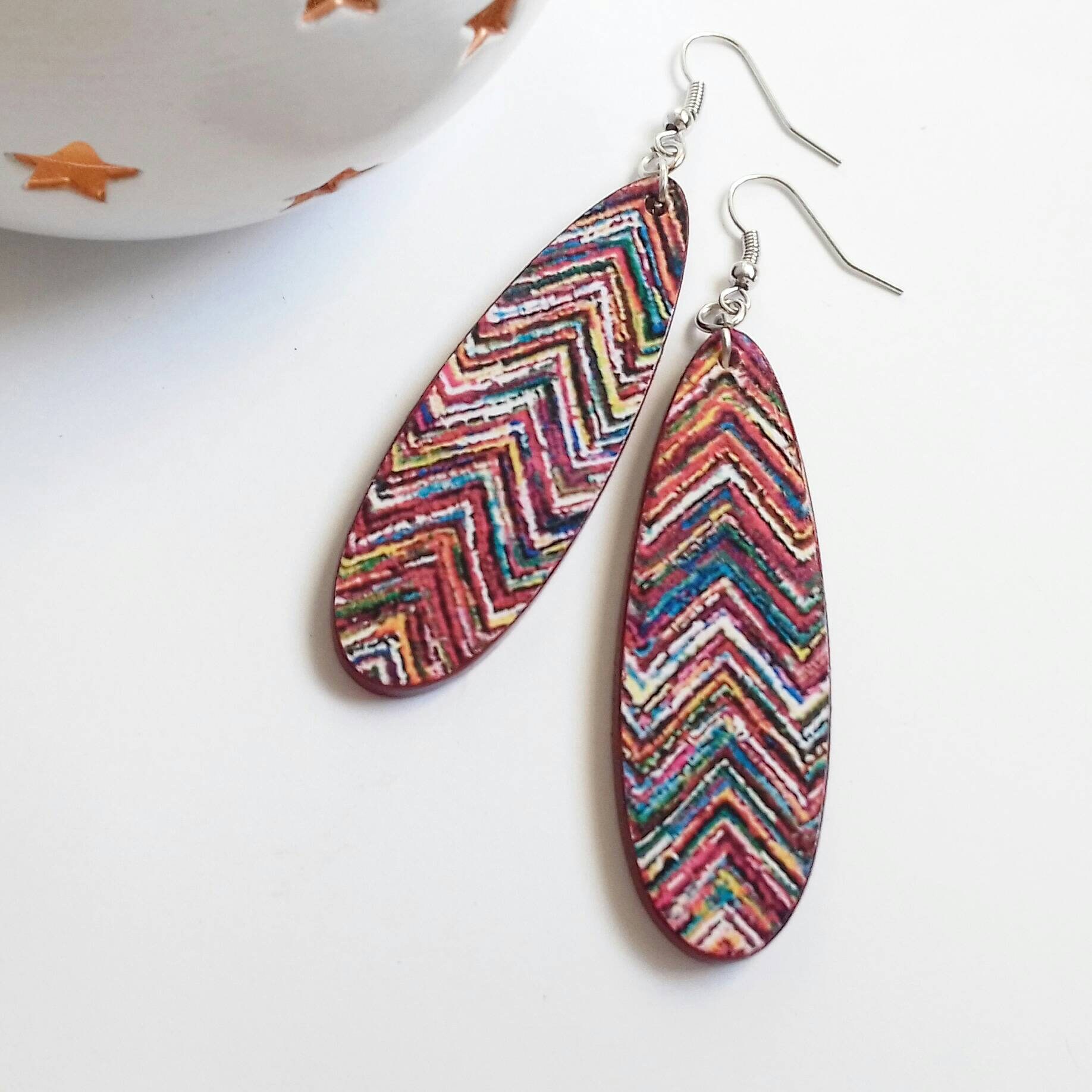 Wood Earrings Multicoloured Earring Aztec Handmade Earrings Decoupage ...