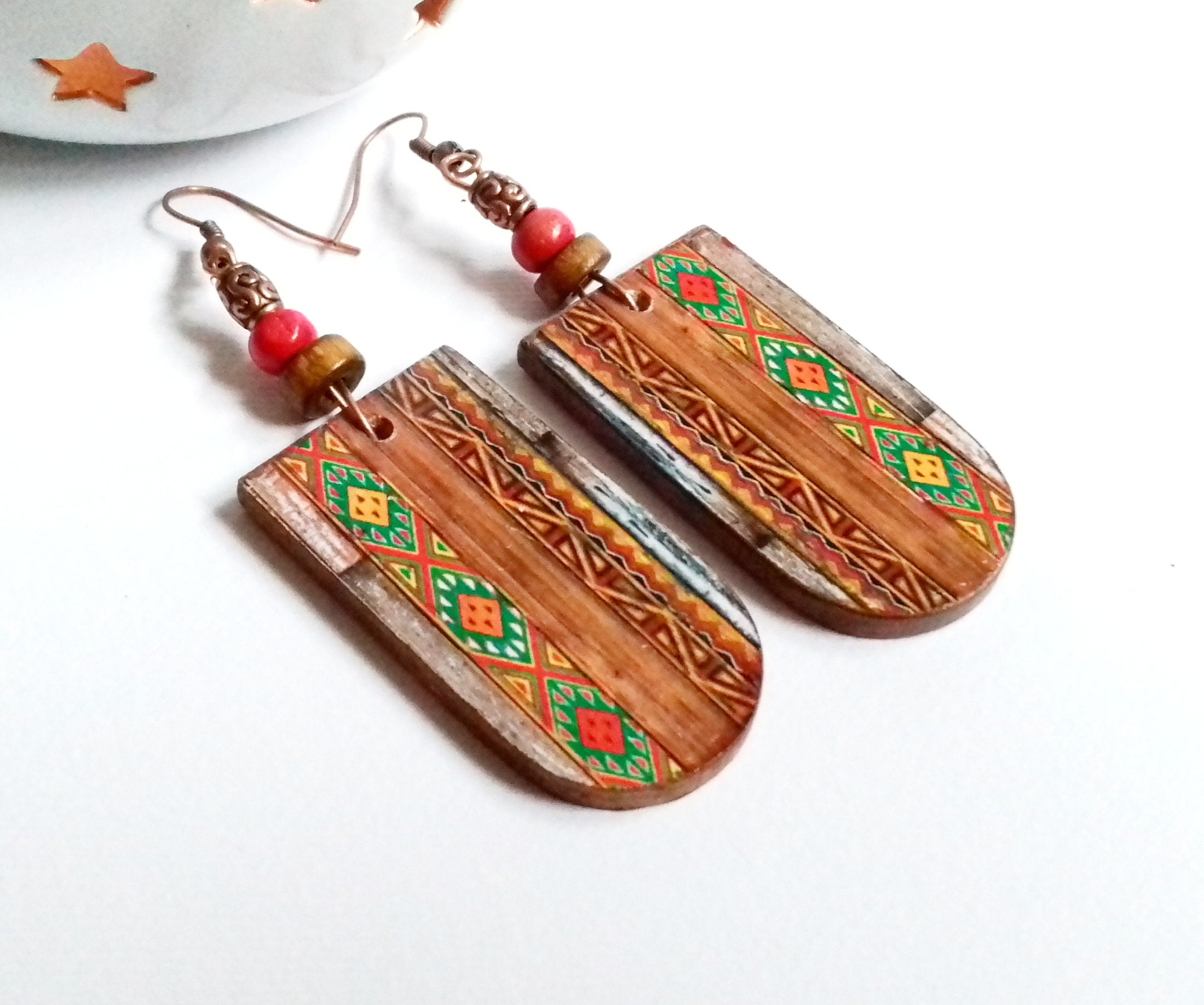 Ethnic Earrings Christmas Gift Folk Art Traditional Earrings Wooden ...