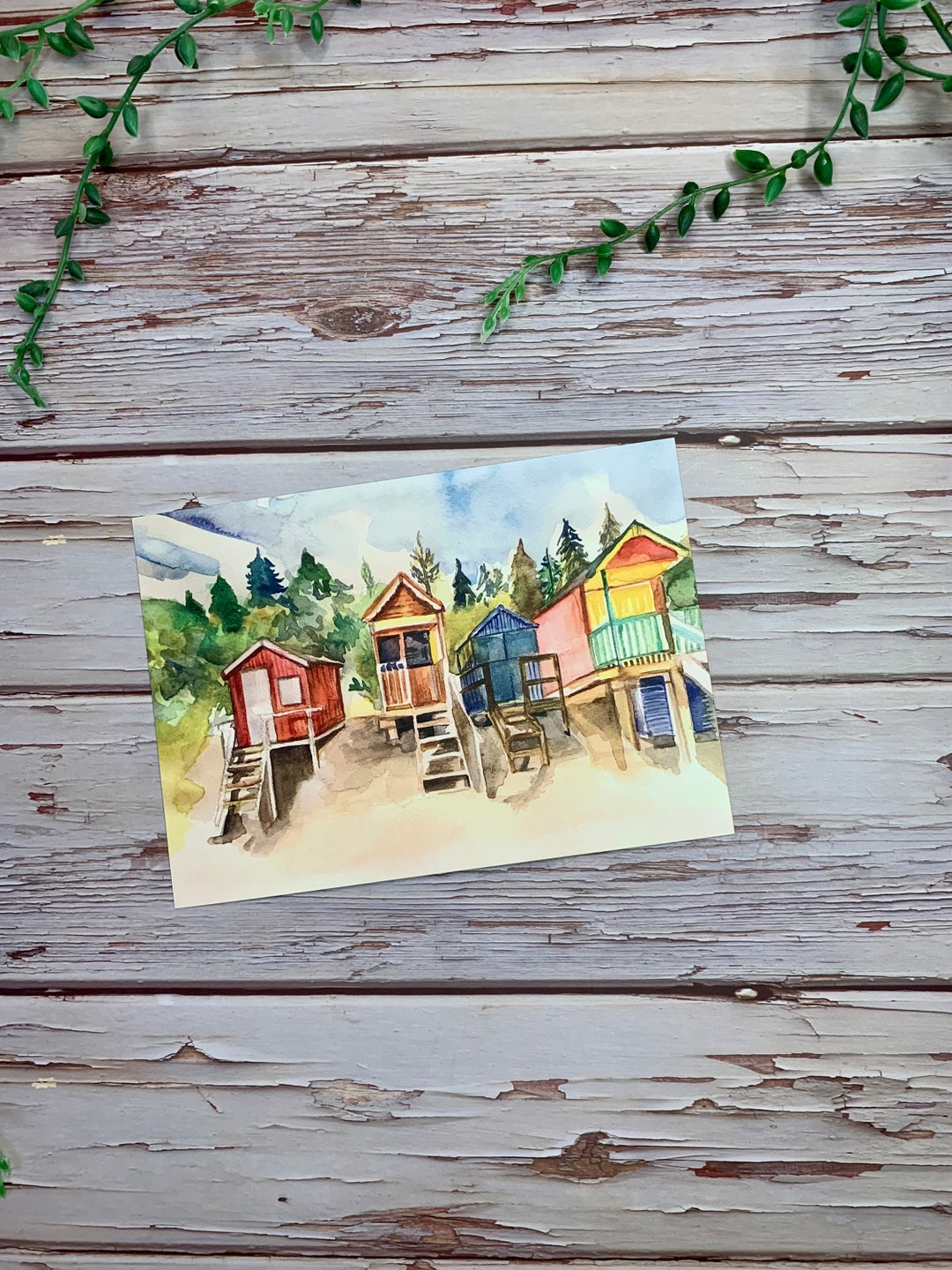 Beach Hut Watercolour Postcard: Seaside Art Card (A6) - Etsy UK
