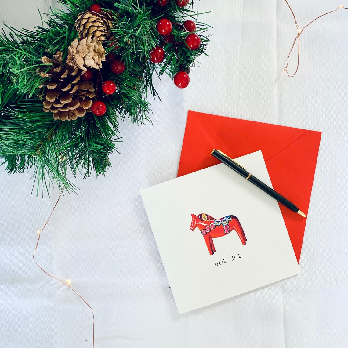 Swedish Christmas Card - Dalahäst 'god Jul' Card - Scandinavian Dala ...