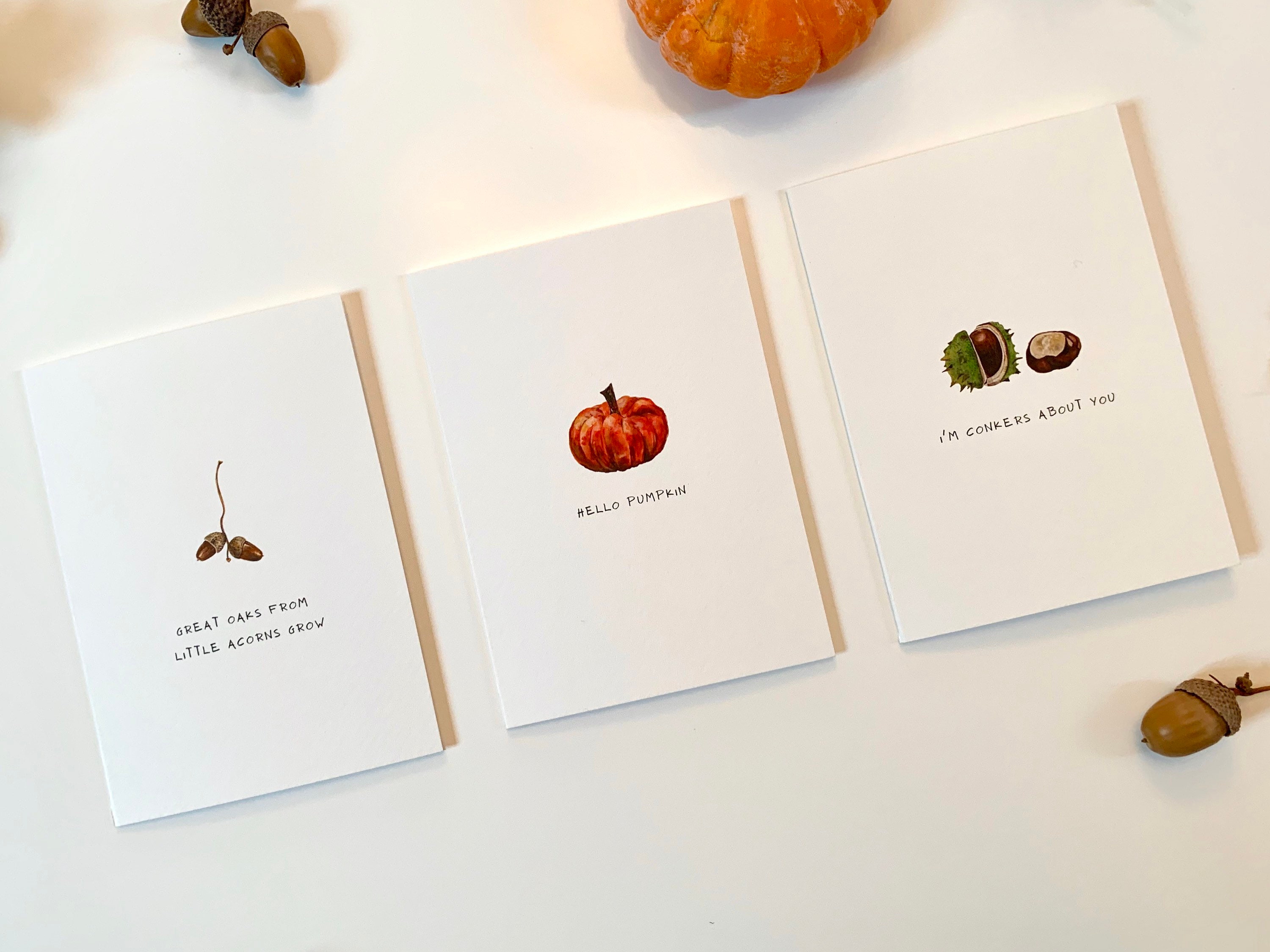 Autumn Greeting Cards Set Of 3 Fall Illustrated Art | Etsy