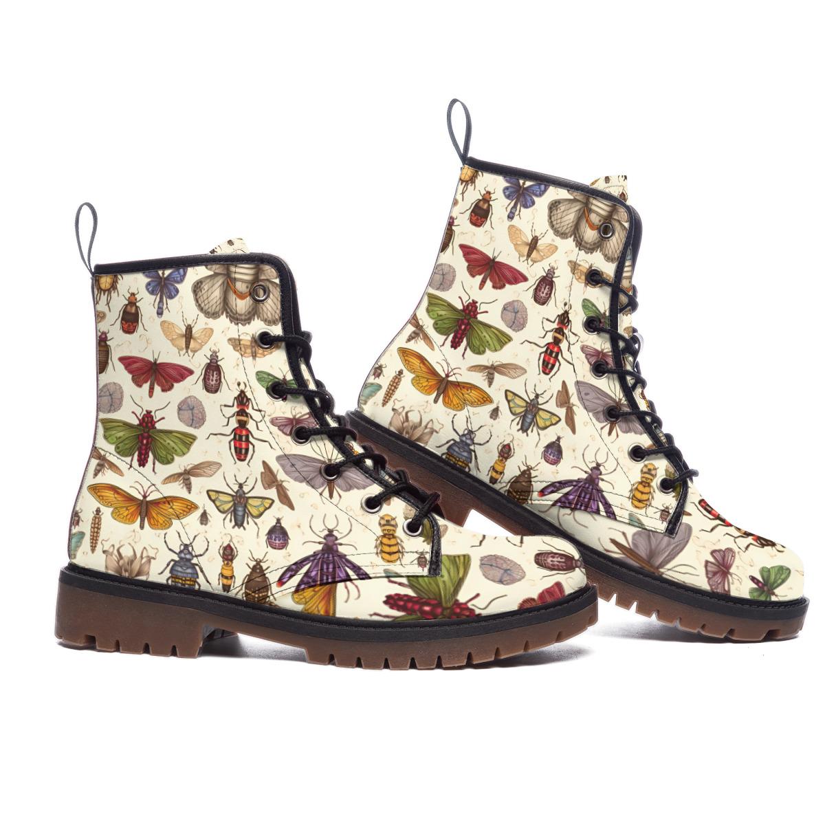 Gothic Bug Print Combat Boots: Women's PU Ankle Boots - Etsy