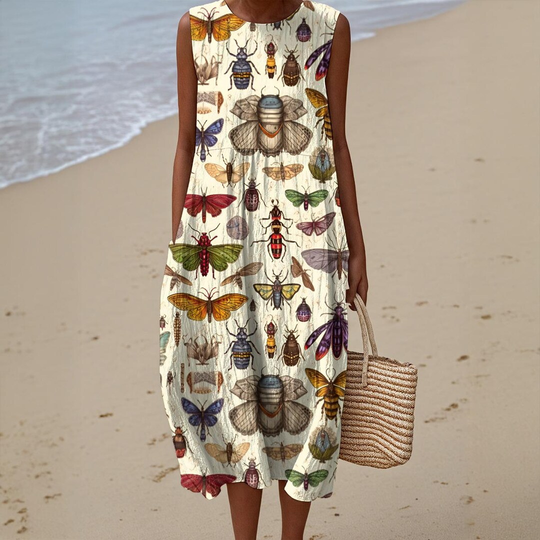 Bug Print Maxi Dress: Faux Linen Sleeveless A-line Summer Dress - Etsy