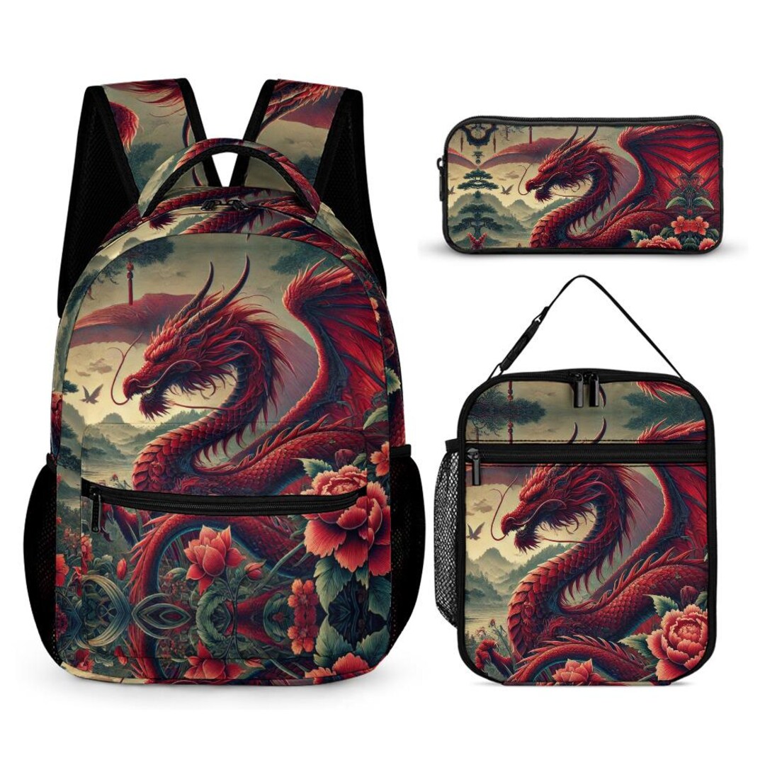 Red Dragon School Bag Set 3-piece | Kids Backpack, Lunch Bag, and ...