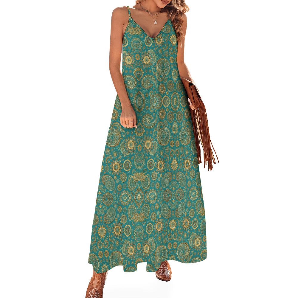 Aqua Paisley Boho Maxi Dress: Sling Ankle-length Sundress - Etsy