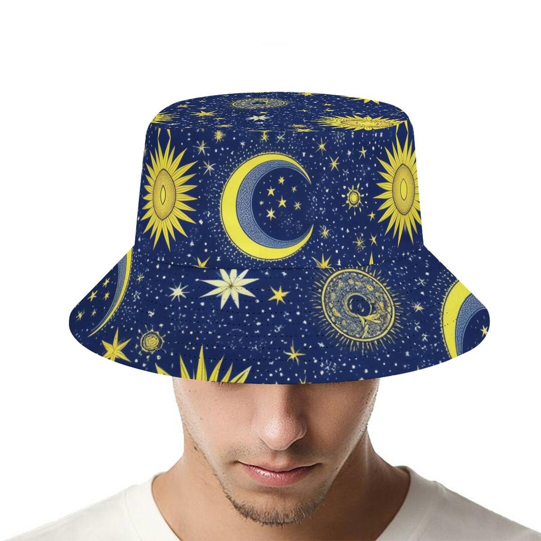 Y2K 80s 90s Sun and Moon Boho Hippy Bucket Hat Retro Aesthetic Festival ...