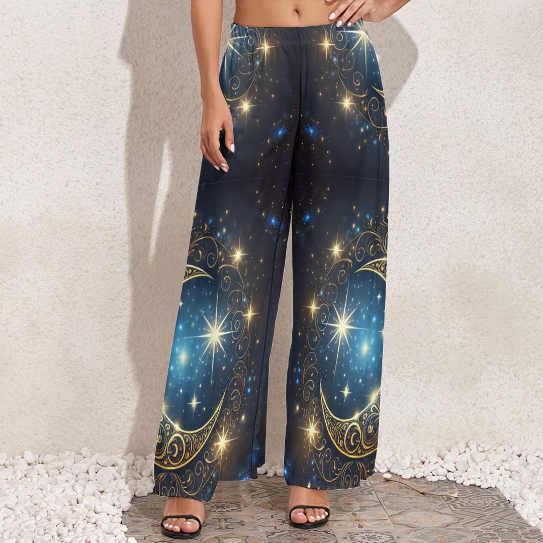 Moon Print Wide Leg Pants: Witchy Celestial Boho Trousers - Etsy