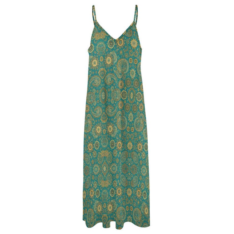 Aqua Paisley Boho Maxi Dress: Sling Ankle-length Sundress - Etsy