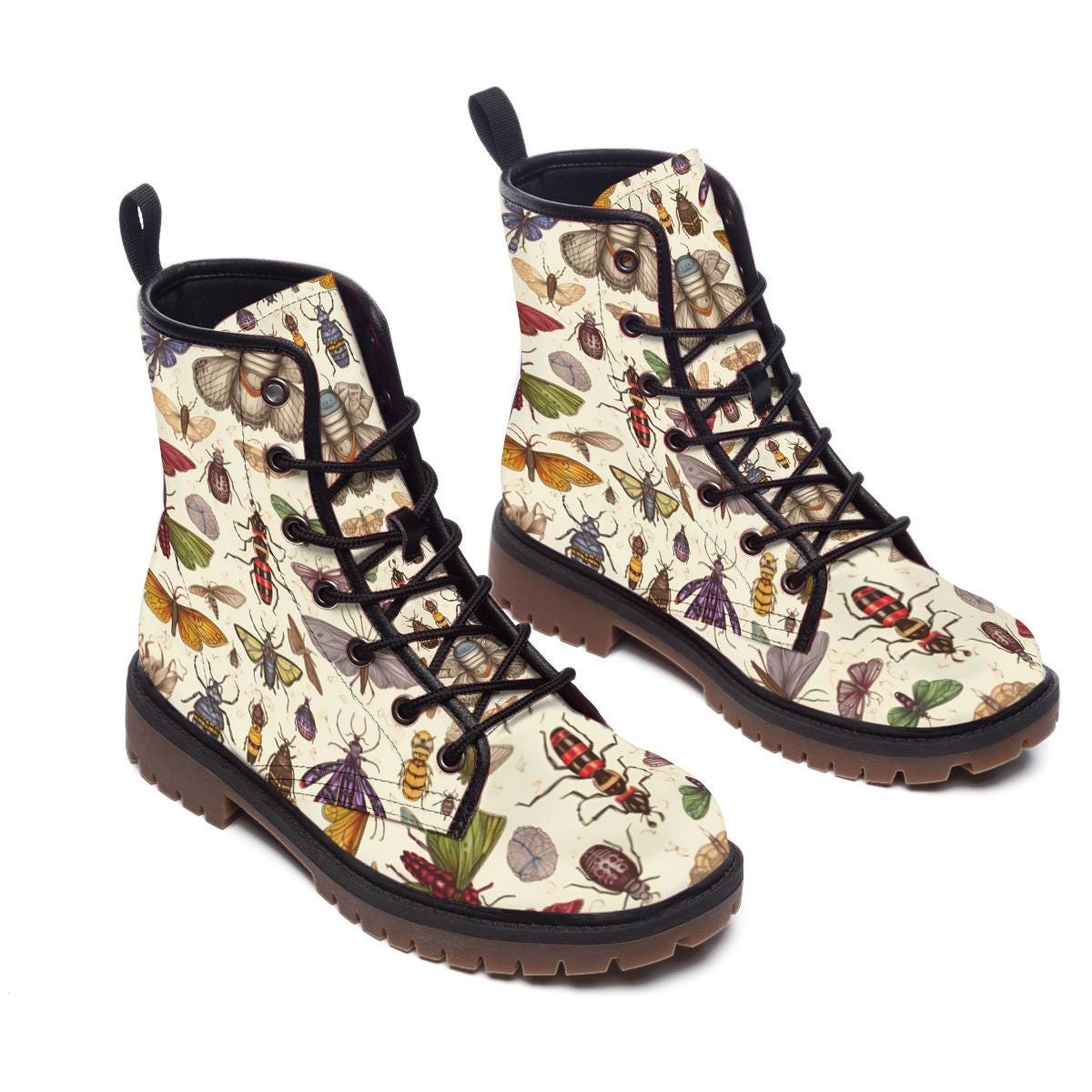Gothic Bug Print Combat Boots: Women's PU Ankle Boots - Etsy