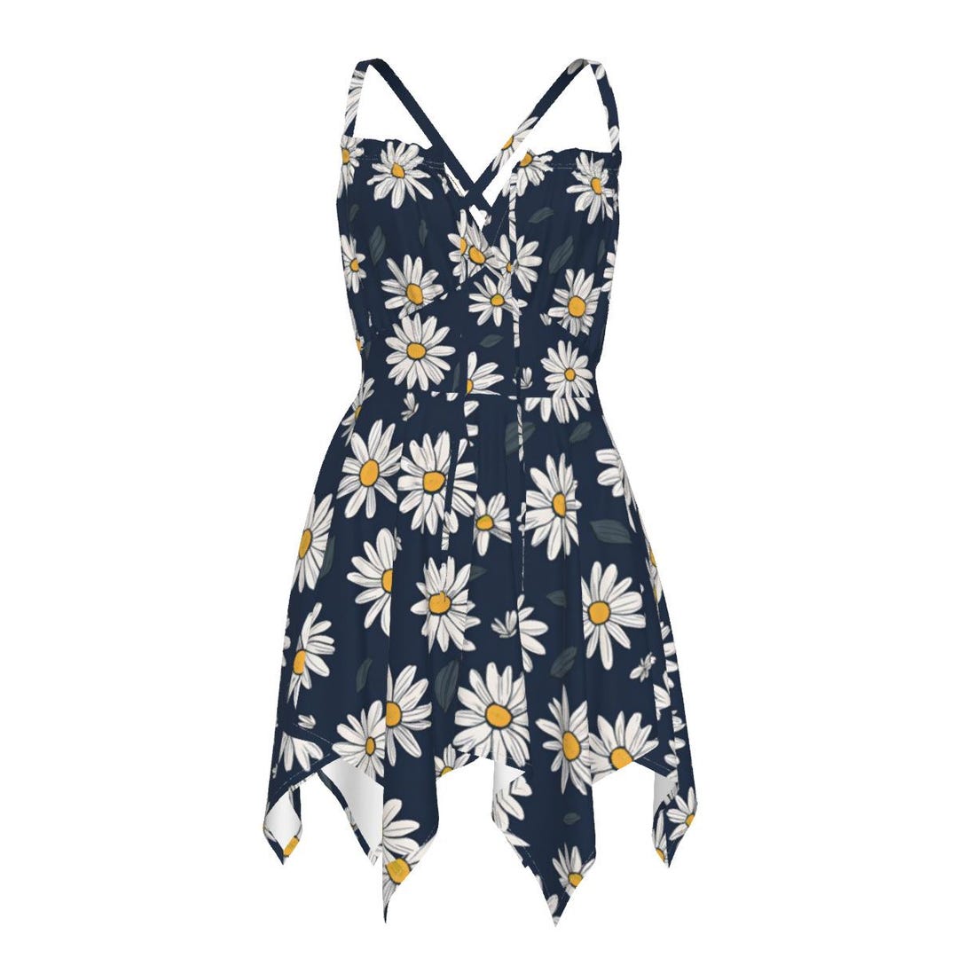 Daisy Print Slip Dress: Handkerchief Hem, Dark Blue Floral Sundress - Etsy