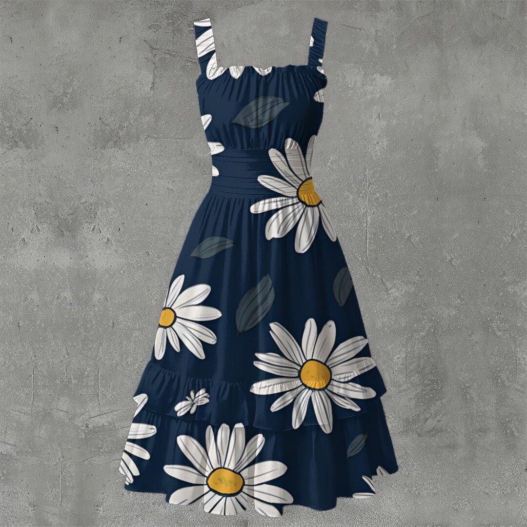 Celestial Sun Moon Star Ruffle Hem Dress - Sleeveless Navy Blue Zodiac ...
