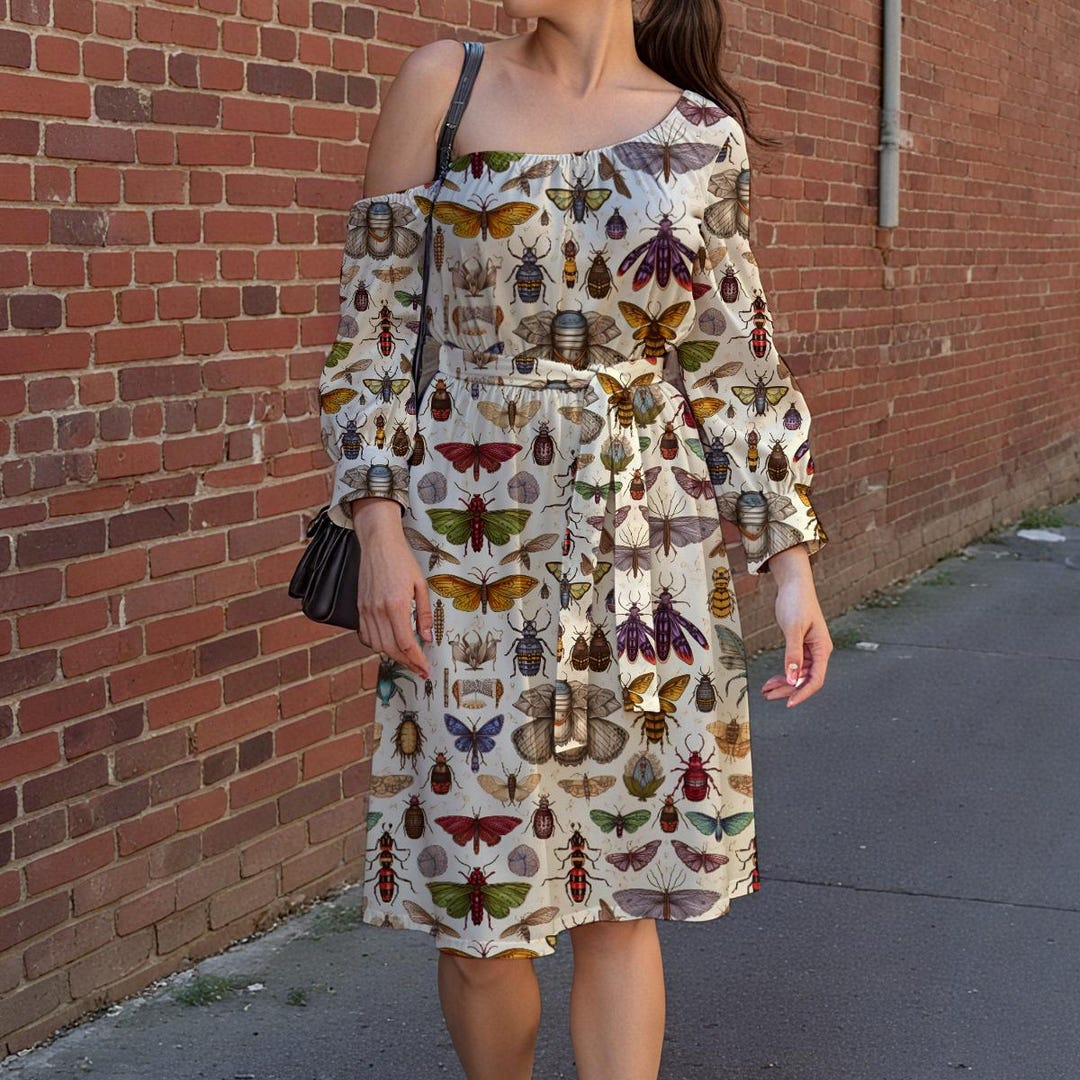 Bugs and Moths Off-shoulder Maxi Dress | Witchy Belted Gothic ...