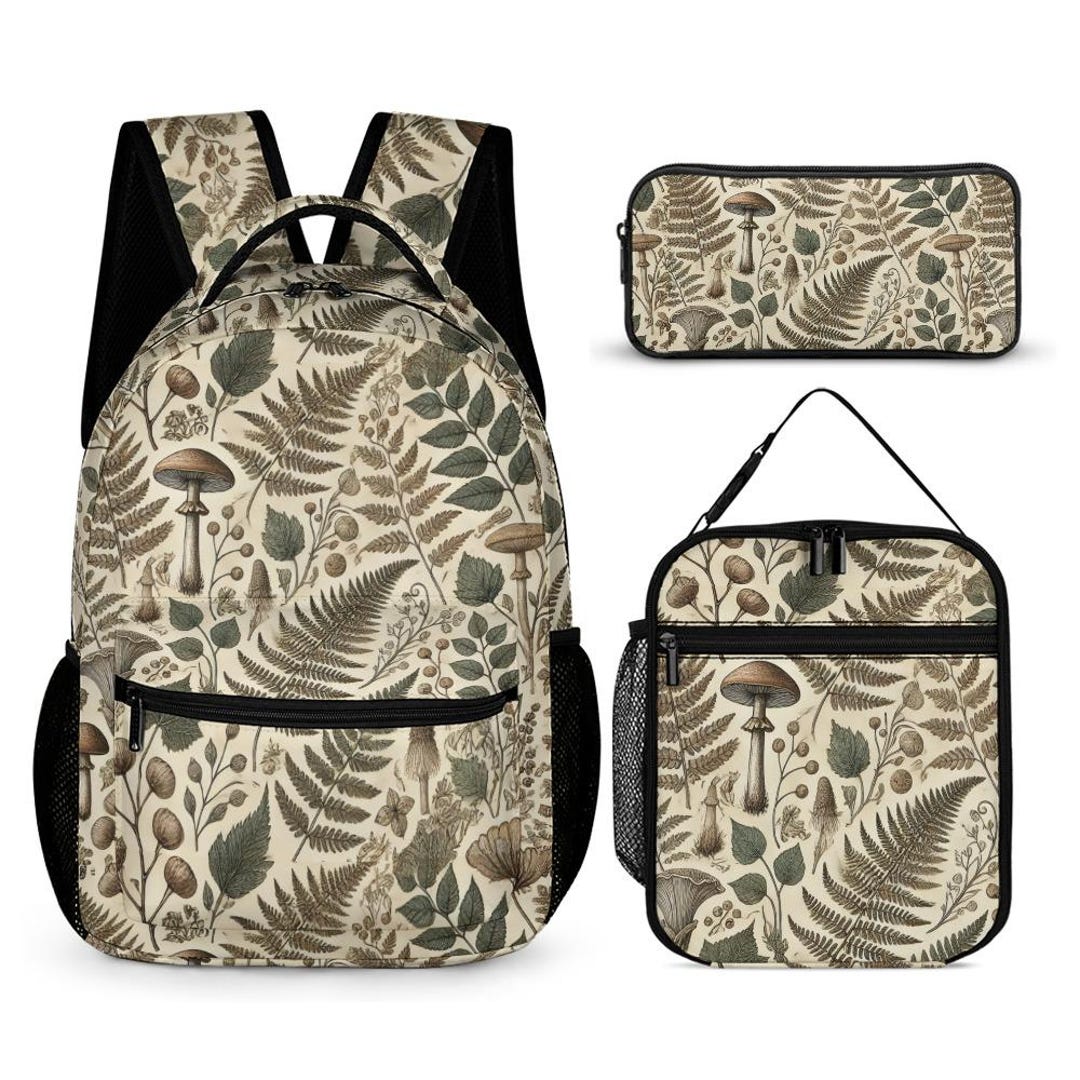 Forest Ferns and Mushrooms Backpack Set | Cottagecore School Bag - Etsy
