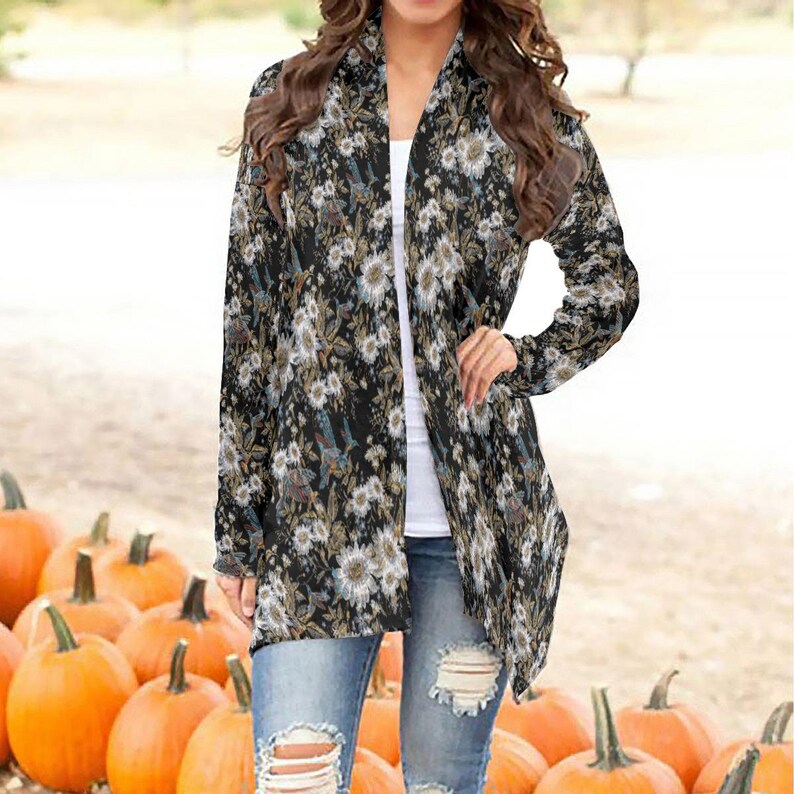 Hummingbird Cardigan Women, Floral Long Cardigan, Boho Open Front ...