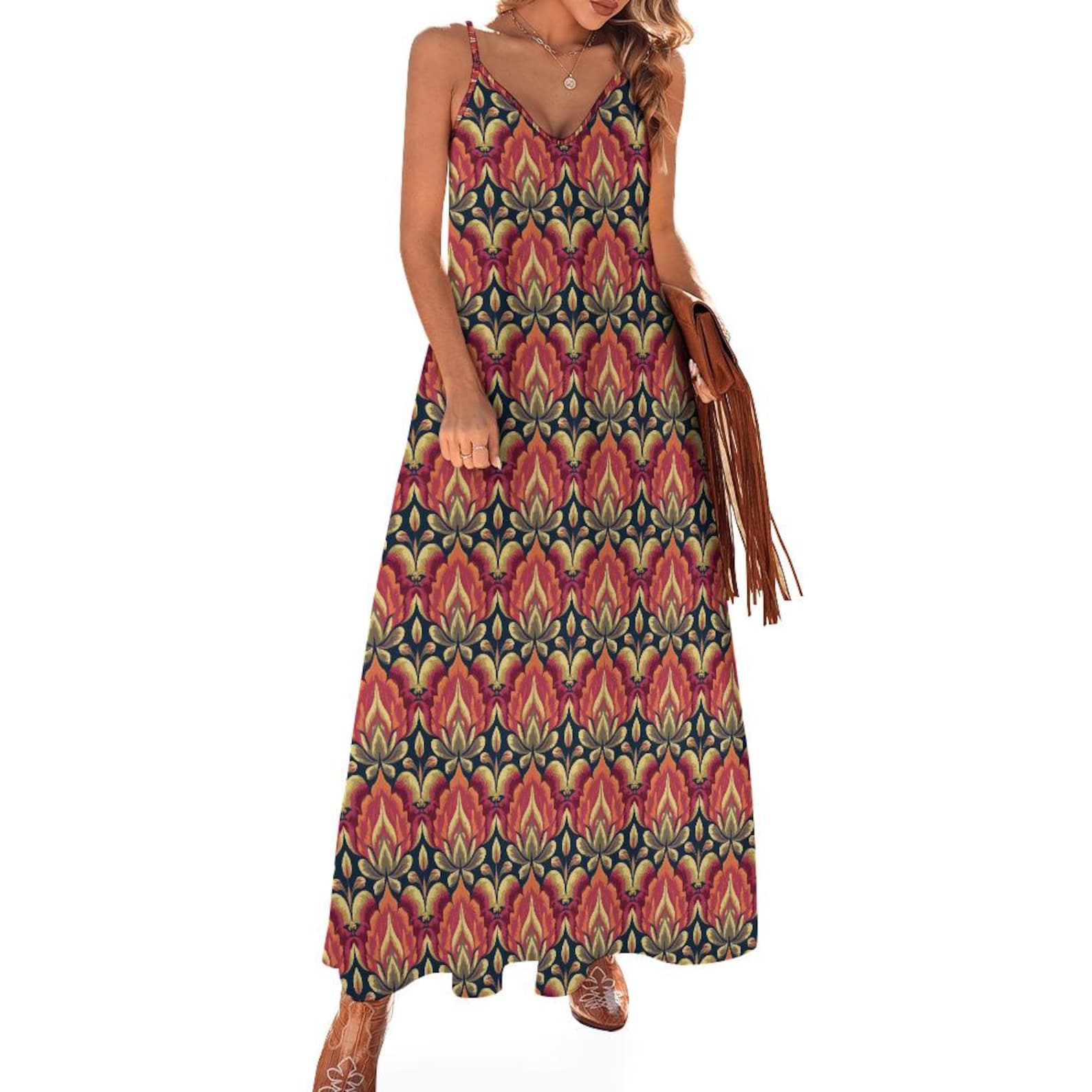 Boho Floral Maxi Dress: Vintage Sleeveless V-neck Sundress - Etsy