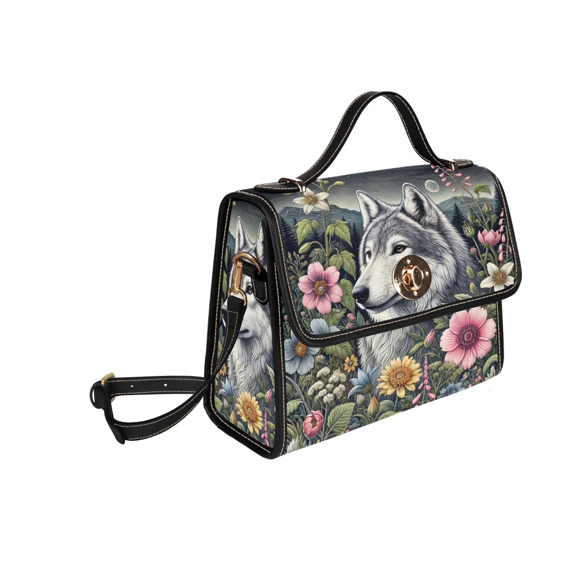 Woodland Wolf Lock Bag: Women's Tarpaulin Crossbody Briefcase - Etsy
