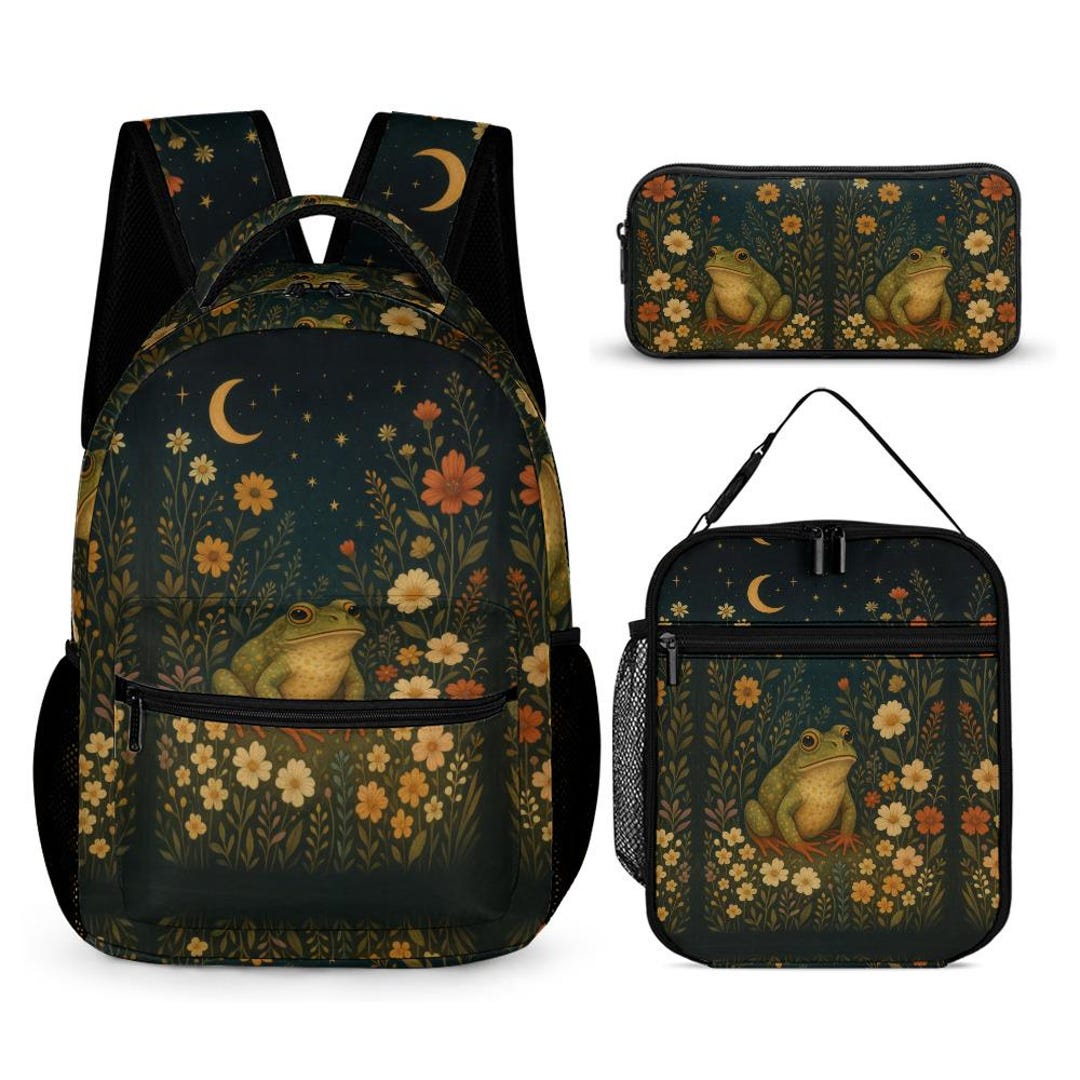 Garden Toad Backpack Set: Cottagecore School Bag, Lunchbox & Pencil ...