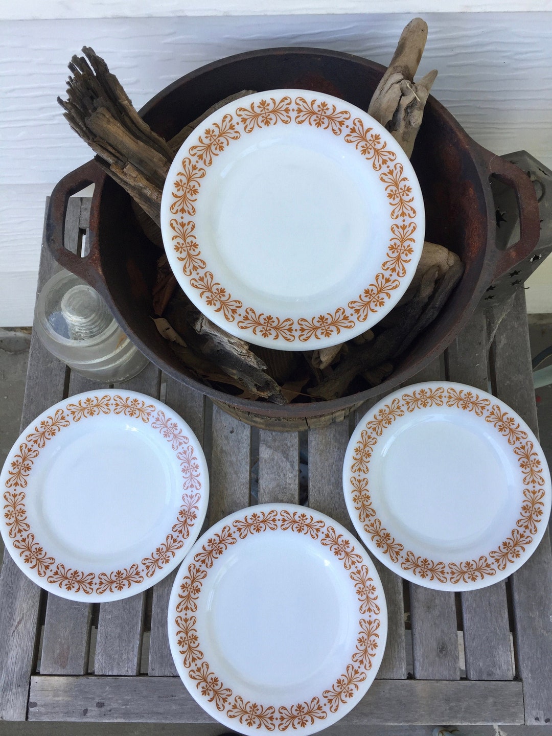 Set of 4 Vintage Pyrex # 713 Filigree Bread and Butter Plates, Brown ...