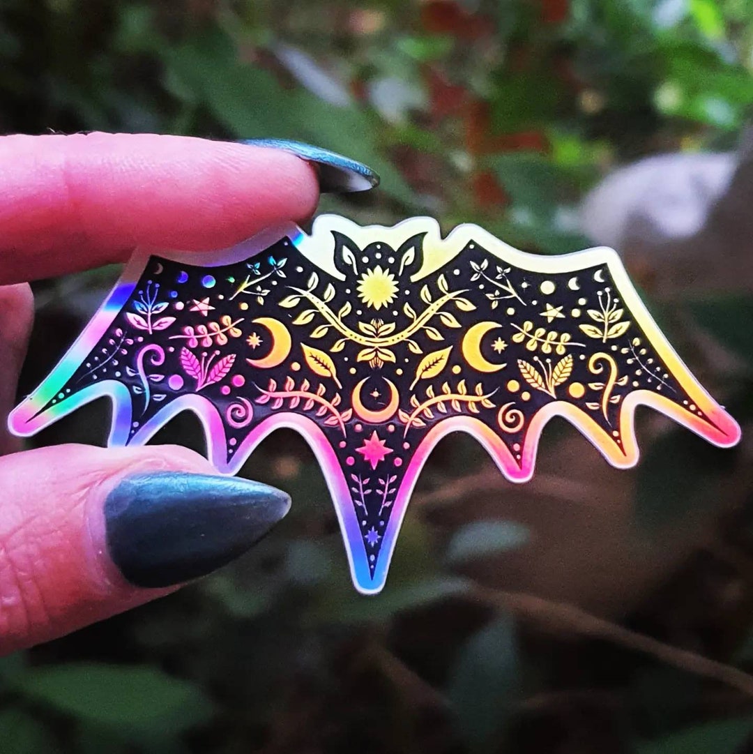 Bat Holographic Sticker. Sun and Moon Sticker. Witch Sticker. Laptop ...