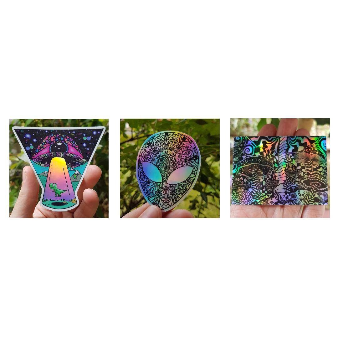 Alien Mushroom Trippy Sticker Pack. X3 UV Indoor and Outdoor Stickers ...