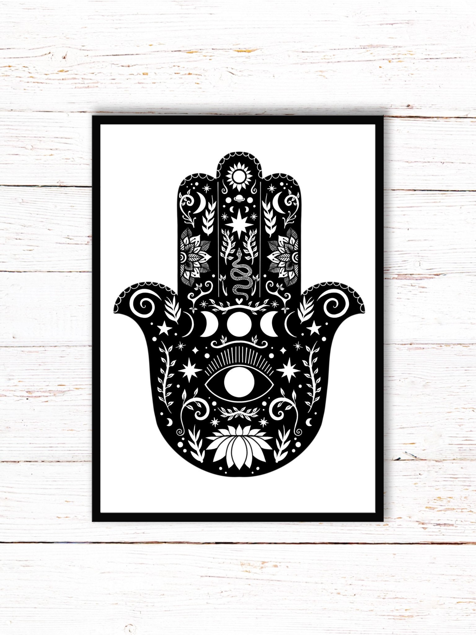 Hamsa Hand Painting Black And White