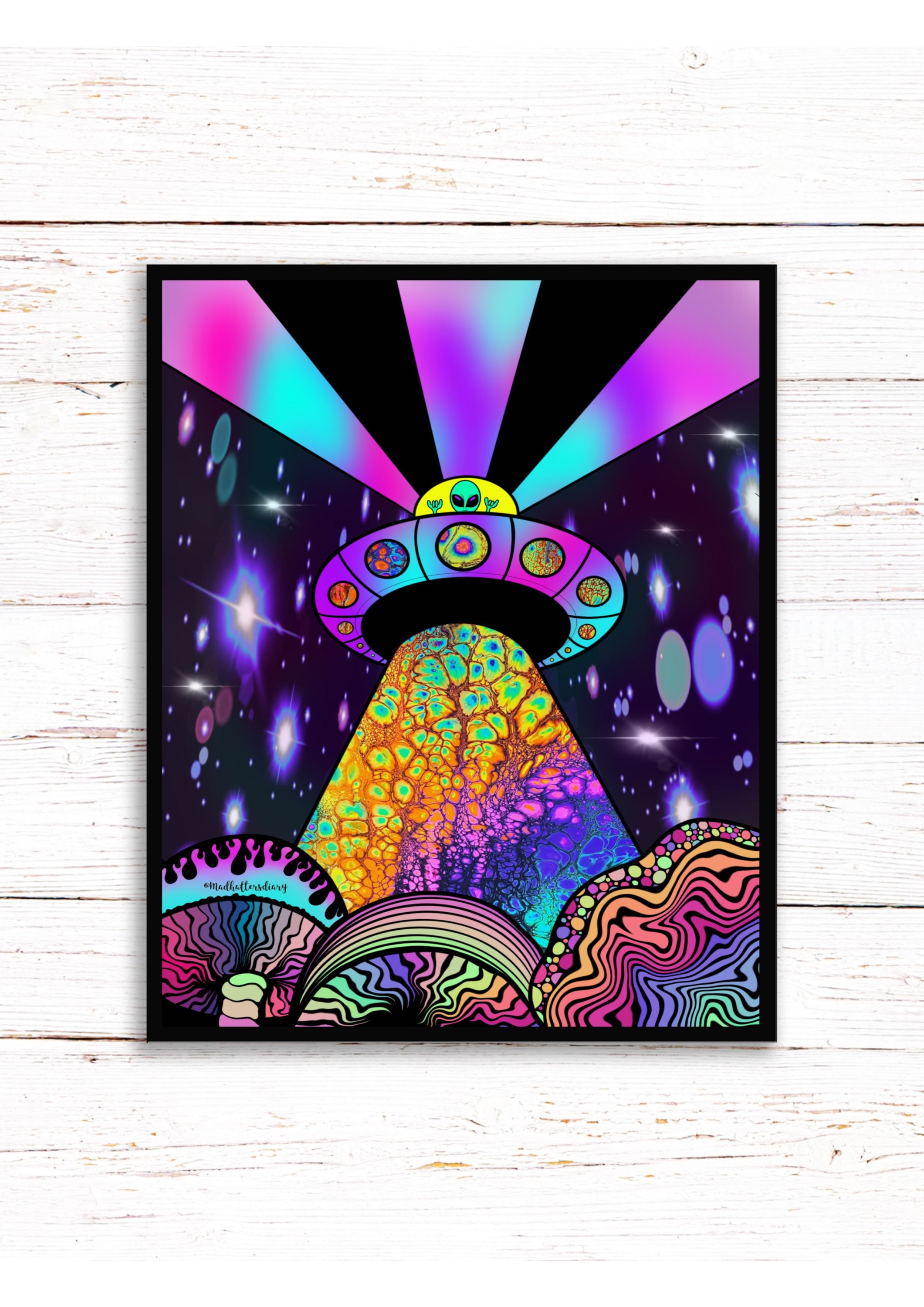Alien UFO art Print. Mushrooms. Trippy. Psychedelic. A3 A4 | Etsy