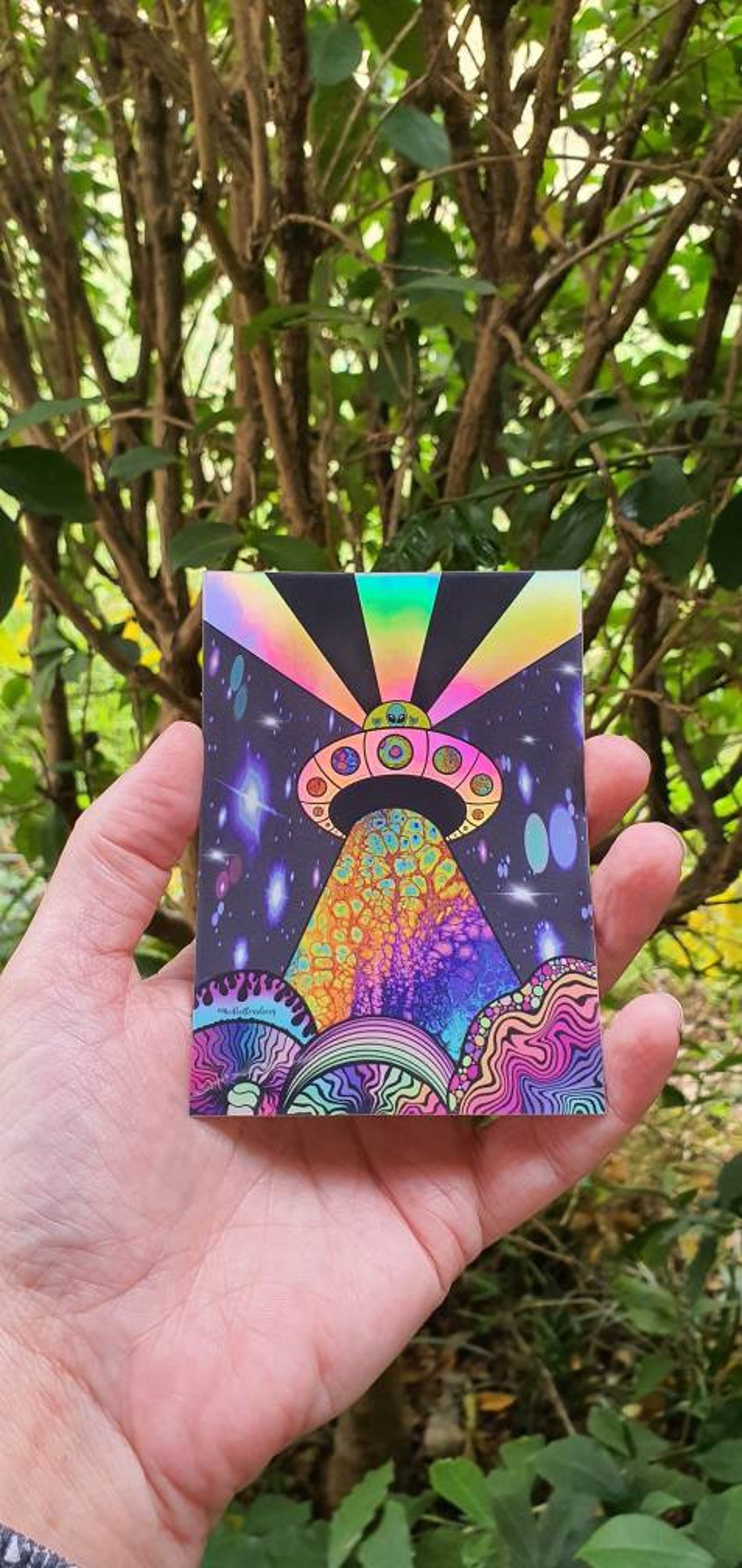 Holographic Alien Mushroom Spaceship Abduction Sticker. UV | Etsy