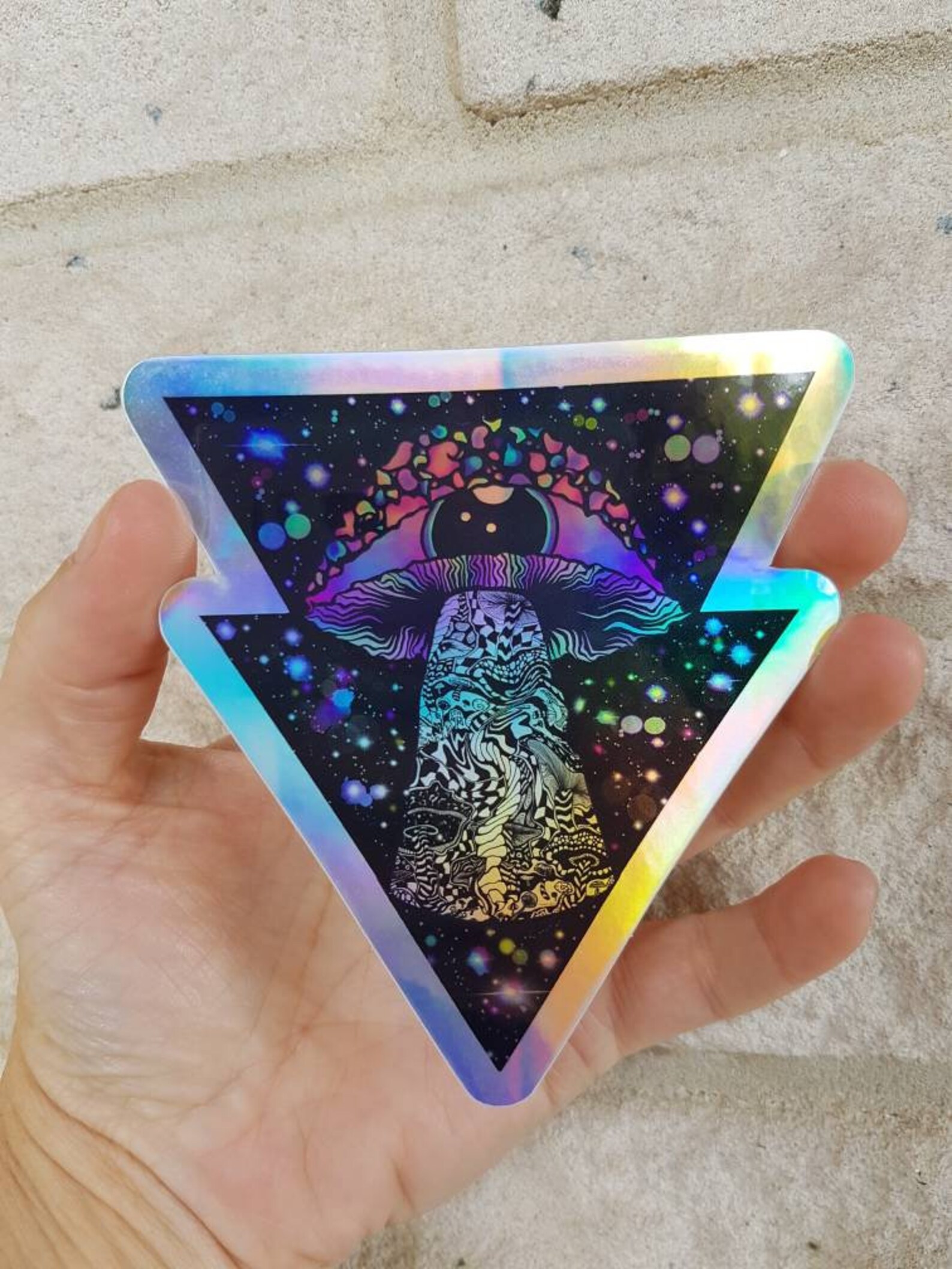 Holographic Mushroom Alien Sticker. Mushroom Eyeball Spaceship Trippy ...